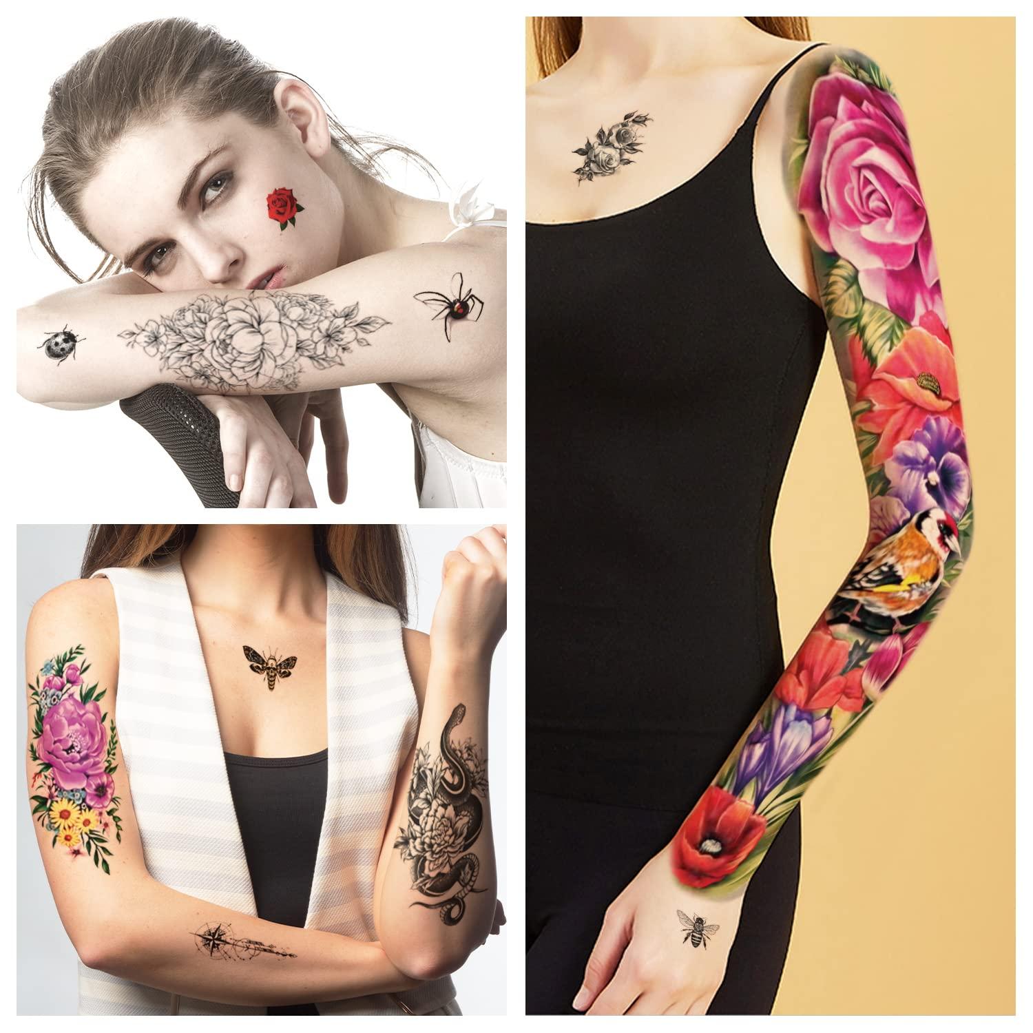 Temporary Tattoo Set - 55 Sheets Full & Half Arm, Flower, Butterfly ...