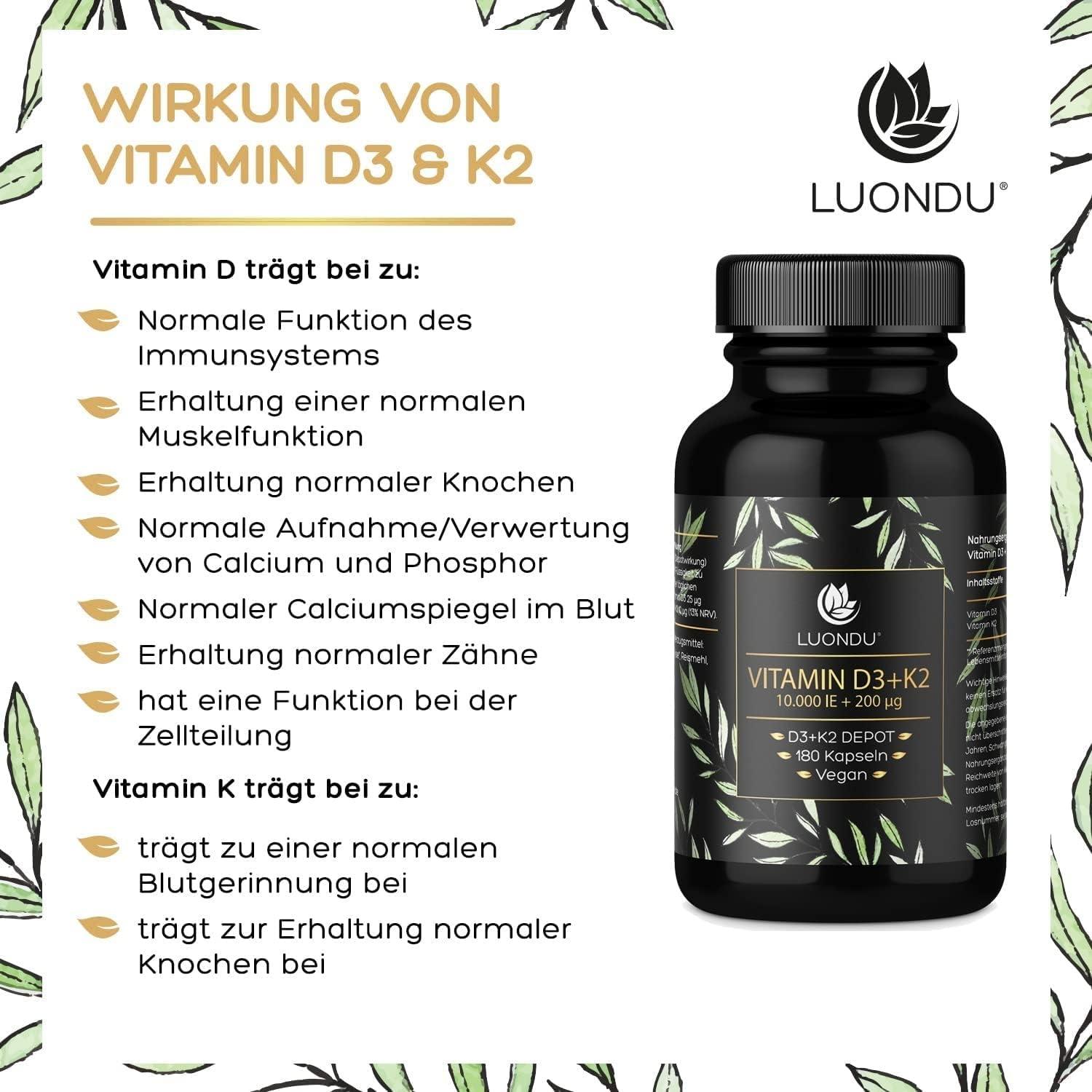 High Dose Vitamin D3 10 000 IU + K2 MK7 200 mcg - Vegan 180 Capsules ...