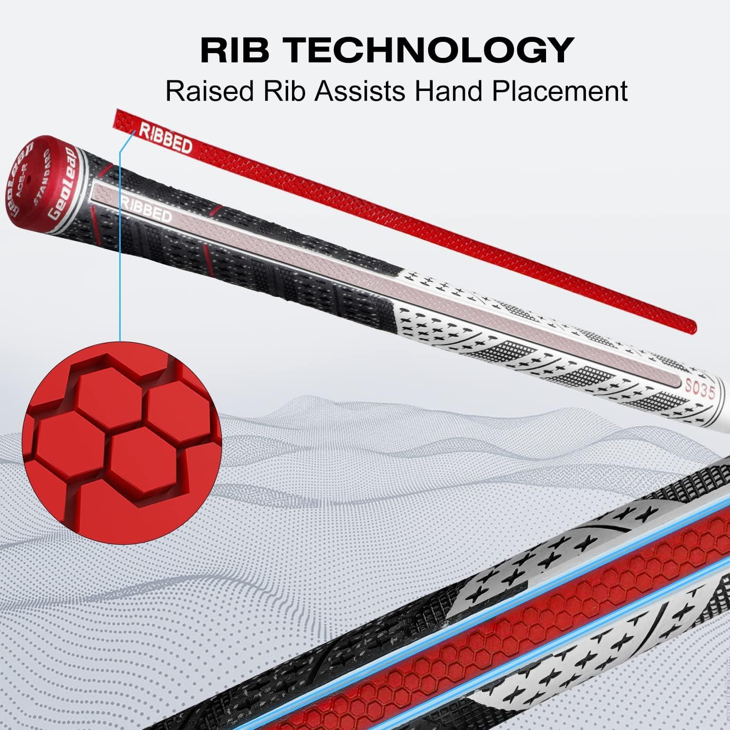 Geoleap ACE-R Golf Grips Set of 13 | Back Rib for Improved Control ...