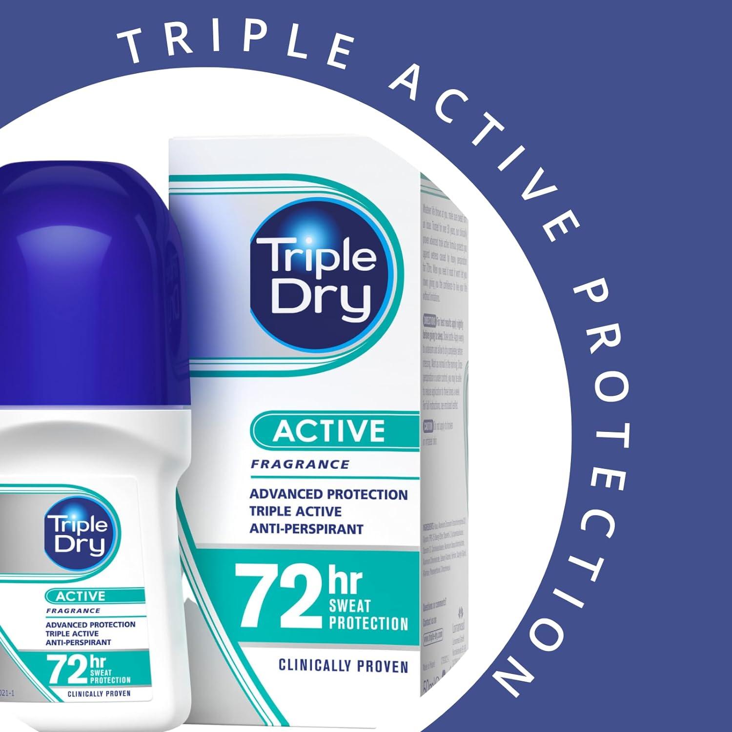Triple Dry Women Active Fragrance Anti-Perspirant Roll On 50ml - 72-Hour Protection - Fights ...