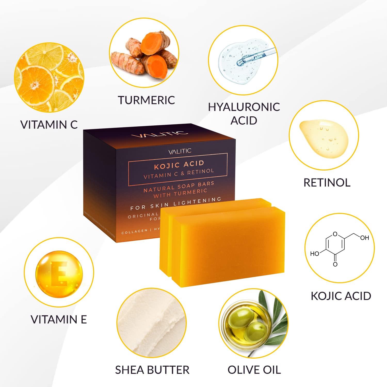 Valitic Kojic Acid Vitamin C and Retinol Soap Bars with Turmeric - Skin ...