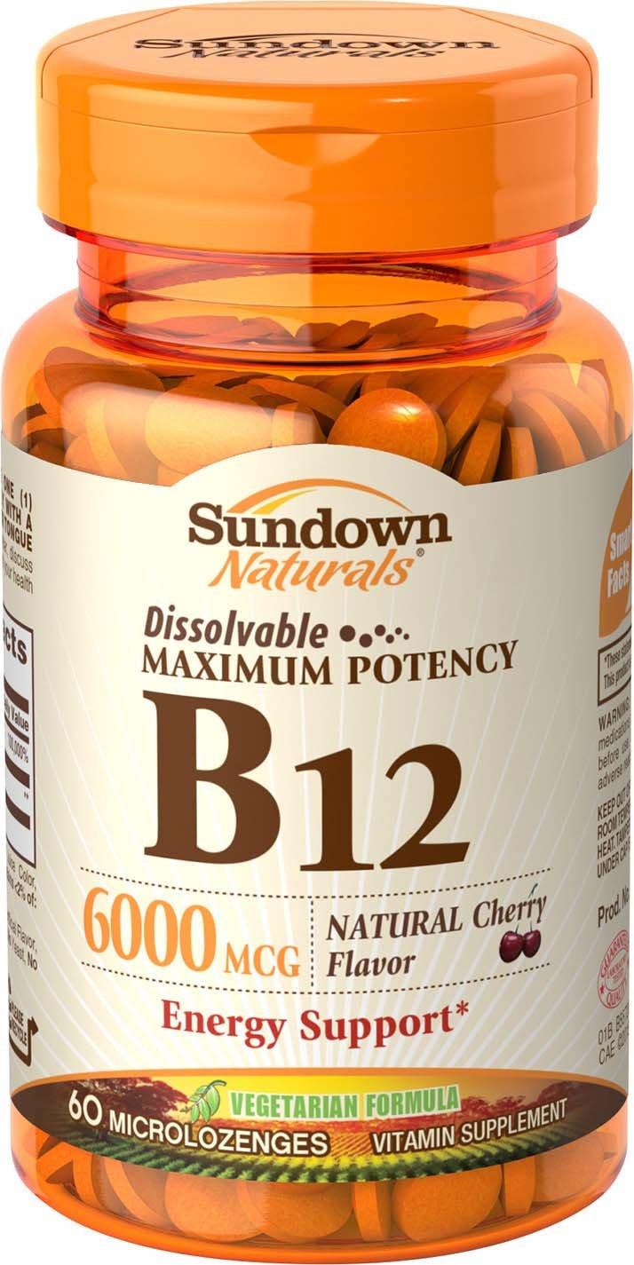 Sundown Sublingual B-12 6000 Mcg Tablets - 60 ct | High Potency Vitamin ...