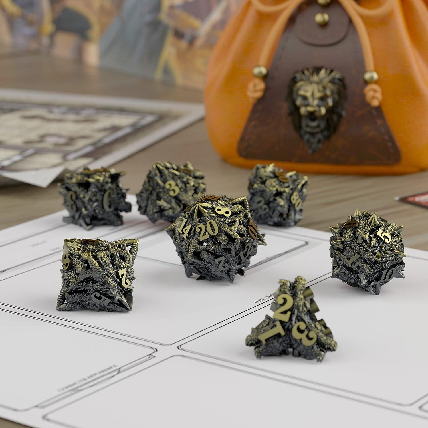 DNDMASTER Hollow Metal Dragon Dice Set with Gift Bag - Bronze Dungeons ...