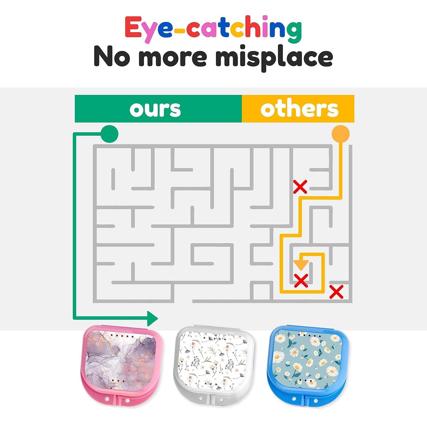 Cute Retainer Holder Case 3 Pack - Colorful Novelty Patterns for ...