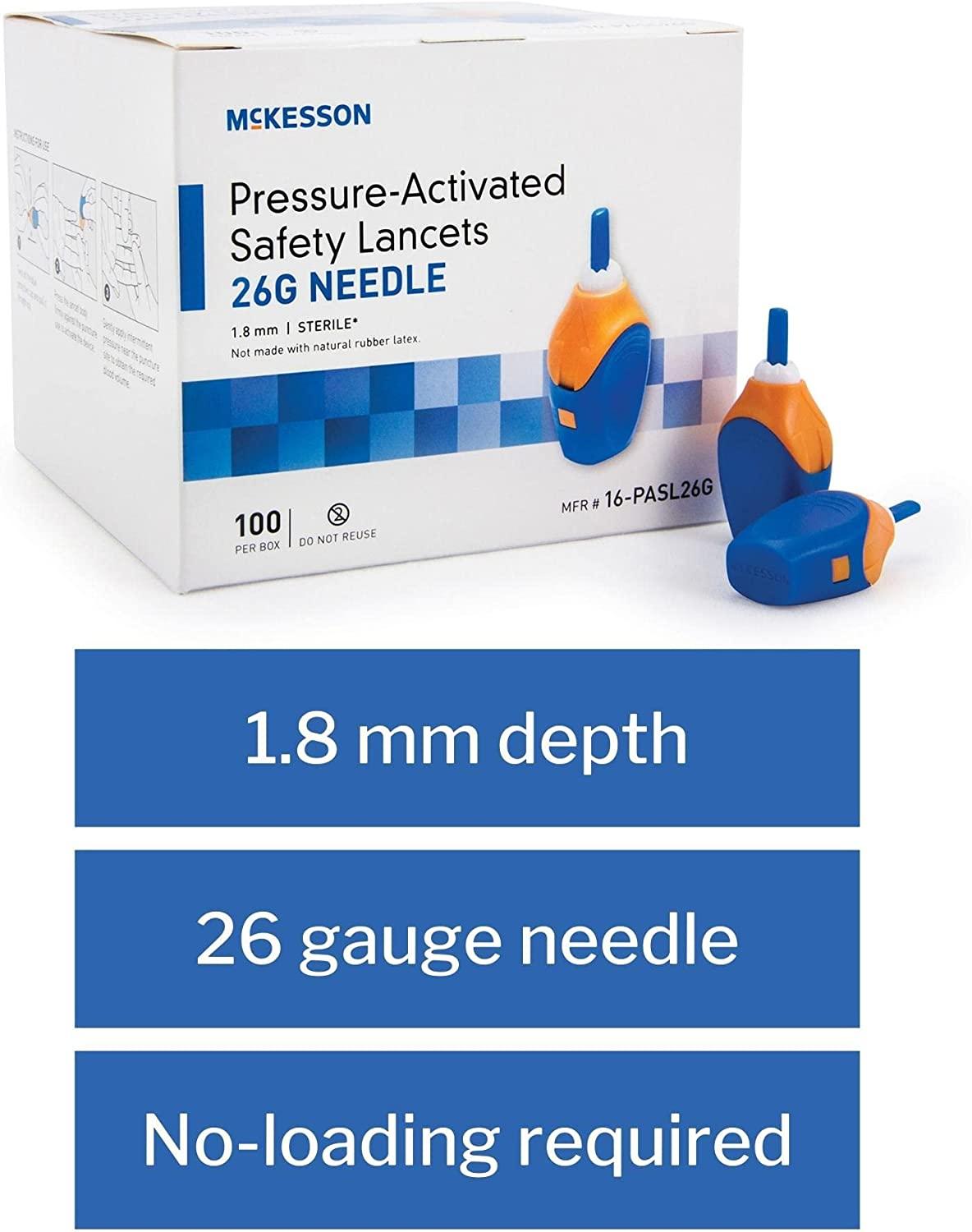 McKesson Safety Lancets 26G Needle 1.8mm 100ct Sterile - Pressure ...
