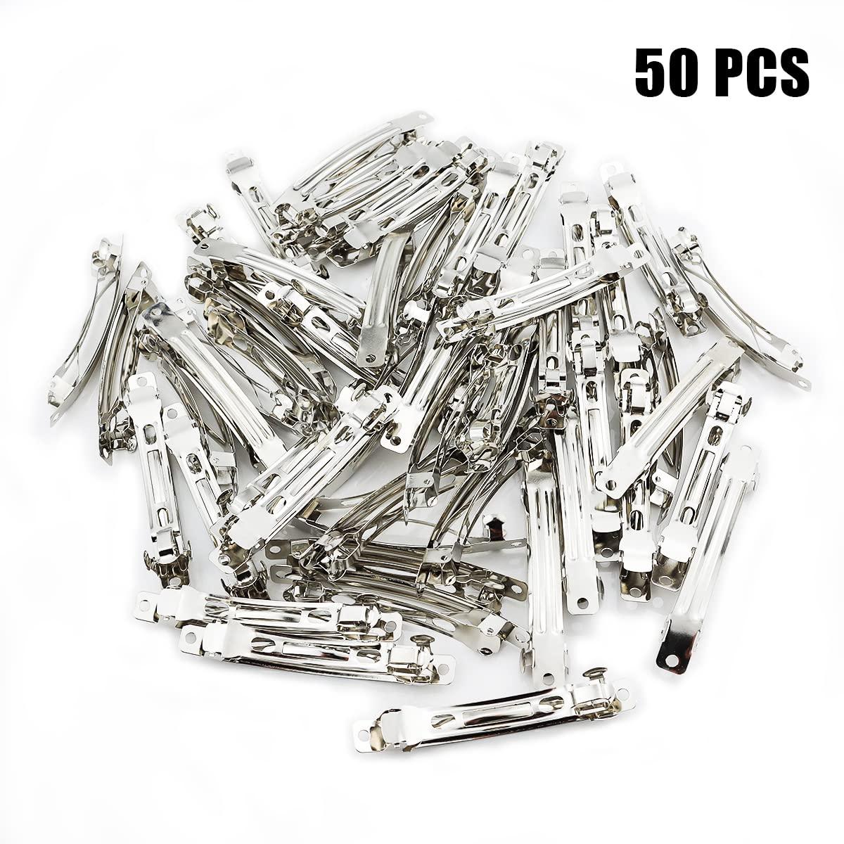 LEEFONE 80mm Iron French Barrette Hair Clips - 50 PCS, Silver Tone ...