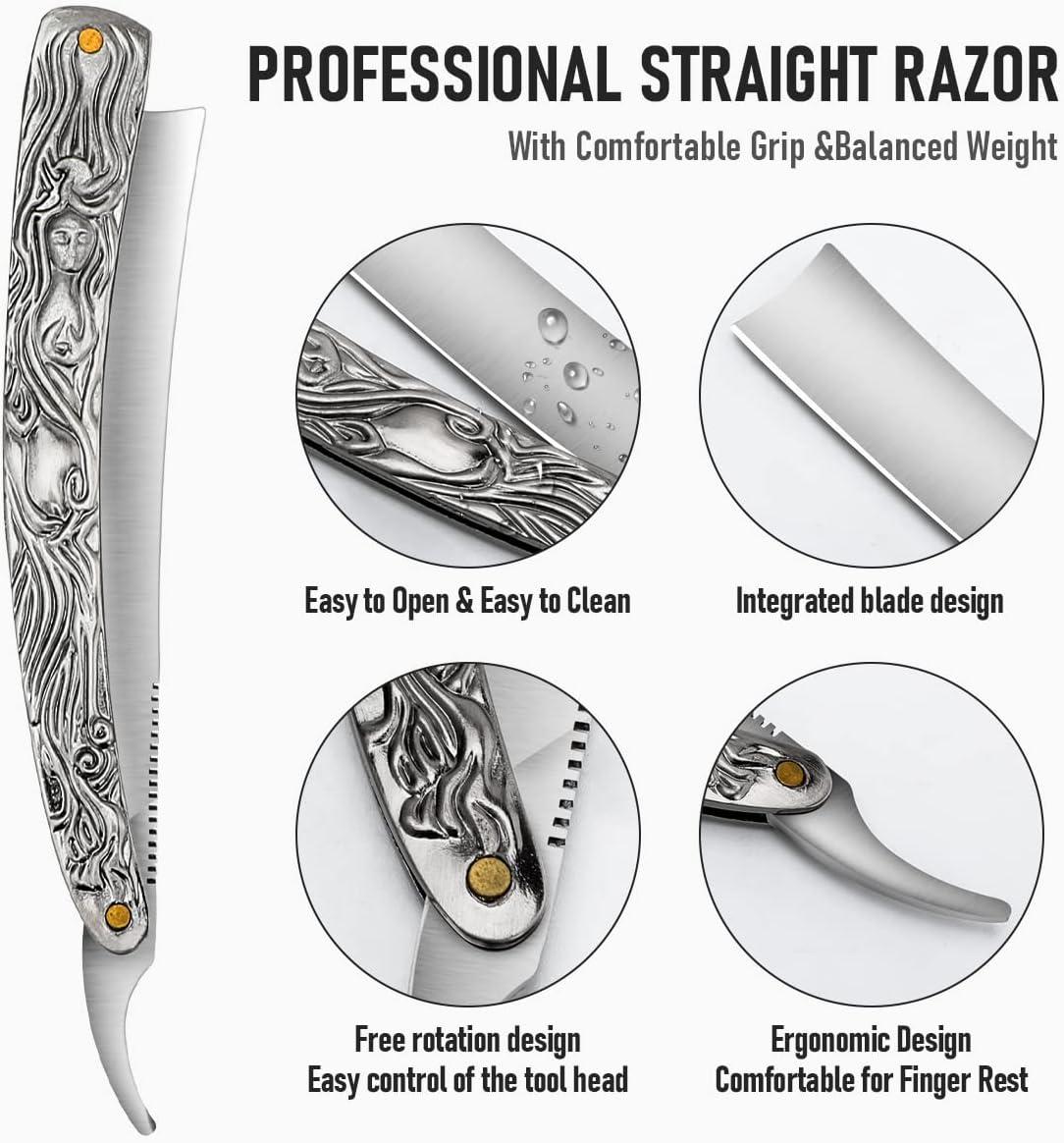 M&LD Professional Cut Throat Razor Kit with Cowhide Sharpener ...