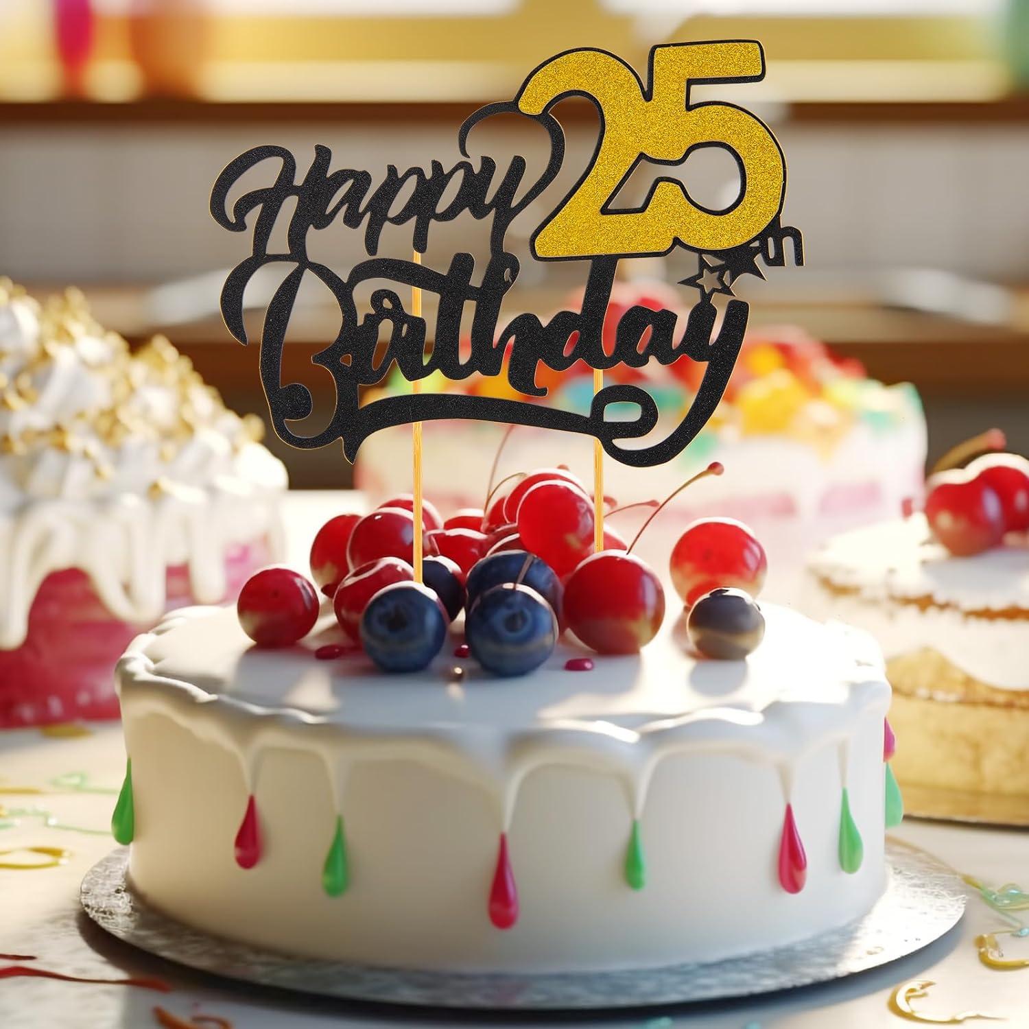 Happy 25th Birthday Cake Topper 25th Birthday Decorations for Her Happy ...