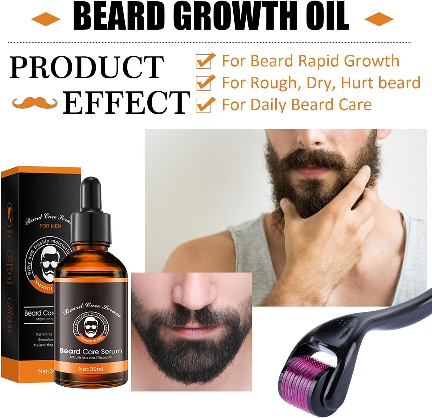 Beard Growth Kit with Derma Roller & Beard Oil Serum for Men | Grooming & Hair Growth | Rapid ...