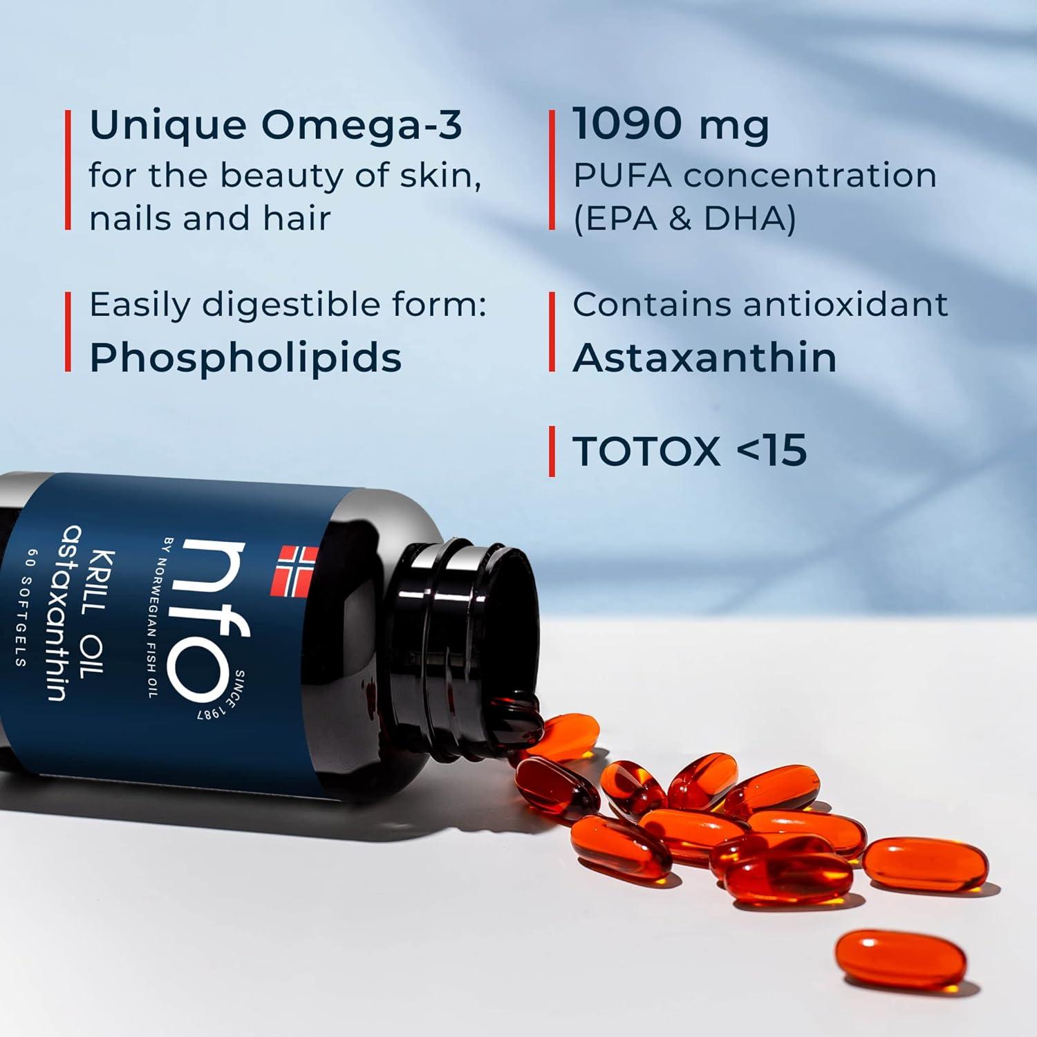 NFO Omega 3 Krill Oil Astaxanthin 60 Capsules - Antarctic Blend with Norwegian Fish Oil, High ...