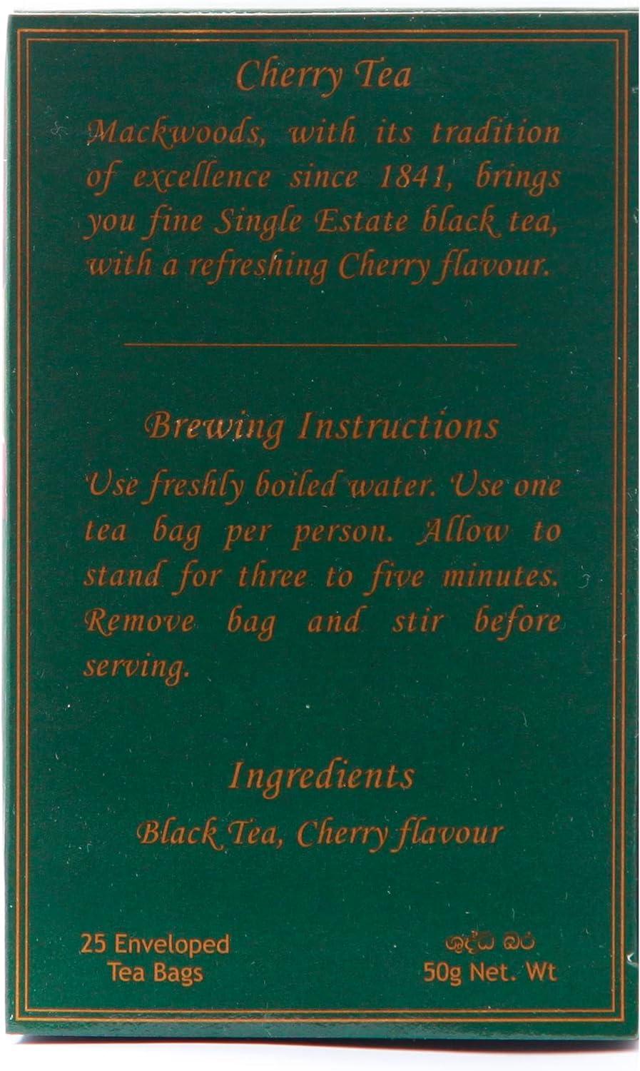MACKWOODS CHERRY FLAVOURED SINGLE ESTATE BLACK TEA IN 25 ENVELOPED TEA ...