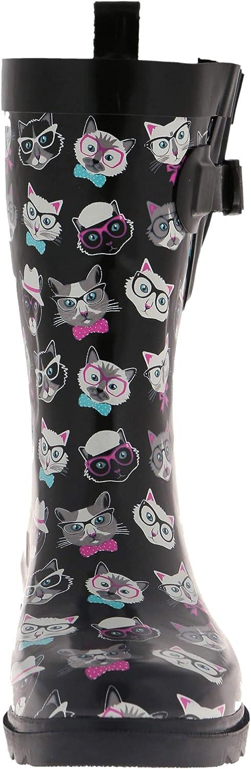 Capelli New York Women's Mid-Calf Rubber Rain Boots - Black Kitty (Size ...