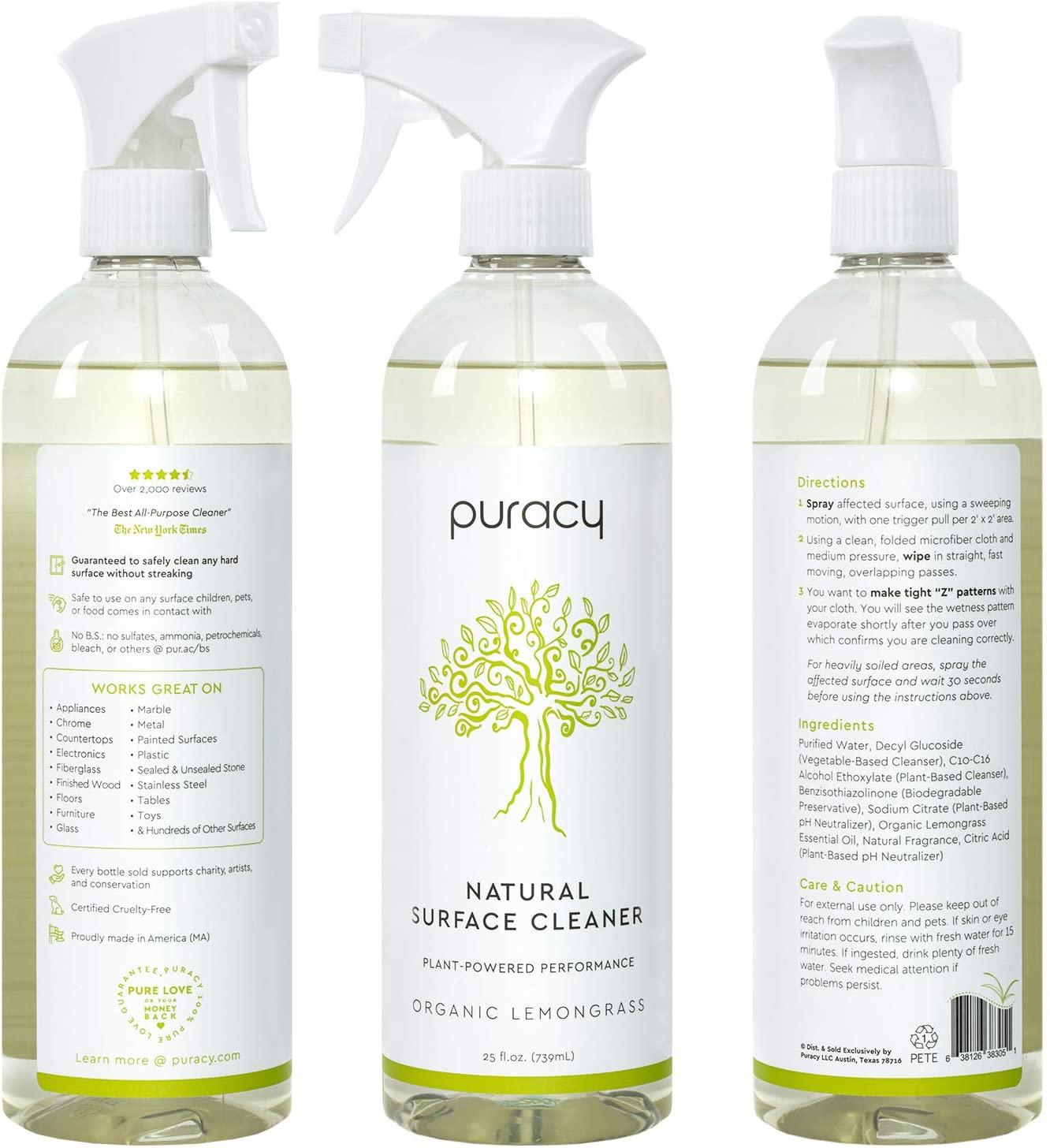 Puracy Organic Lemongrass Surface Cleaner Spray 25 oz Clear Bottle ...