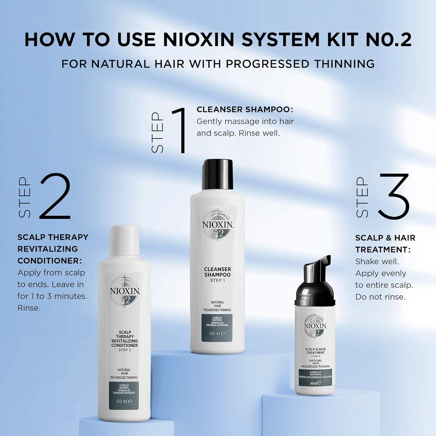 Nioxin System 2 Trial Kit | Natural Hair with Progressed Thinning | 3 ...