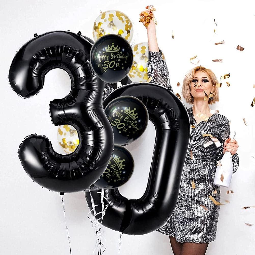 Black Digital Number 30 Balloons Set - Unique 30th Birthday Decorations ...