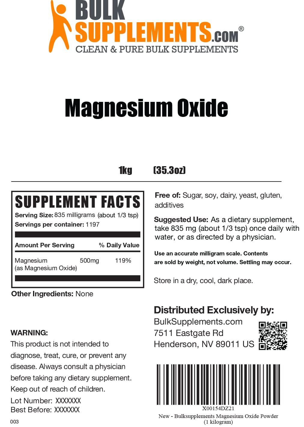 BulkSupplements Magnesium Oxide Powder Vegan Muscle and Bone Supplement ...