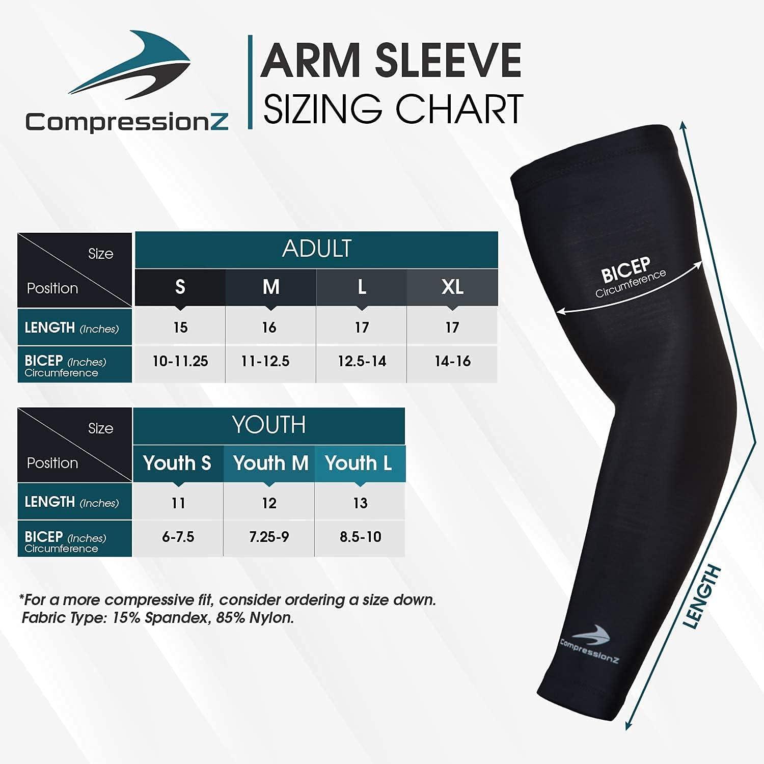 CompressionZ UV Protection Arm Sleeves Black XL for Men & Women | Compression Elbow Sleeve | Buy ...