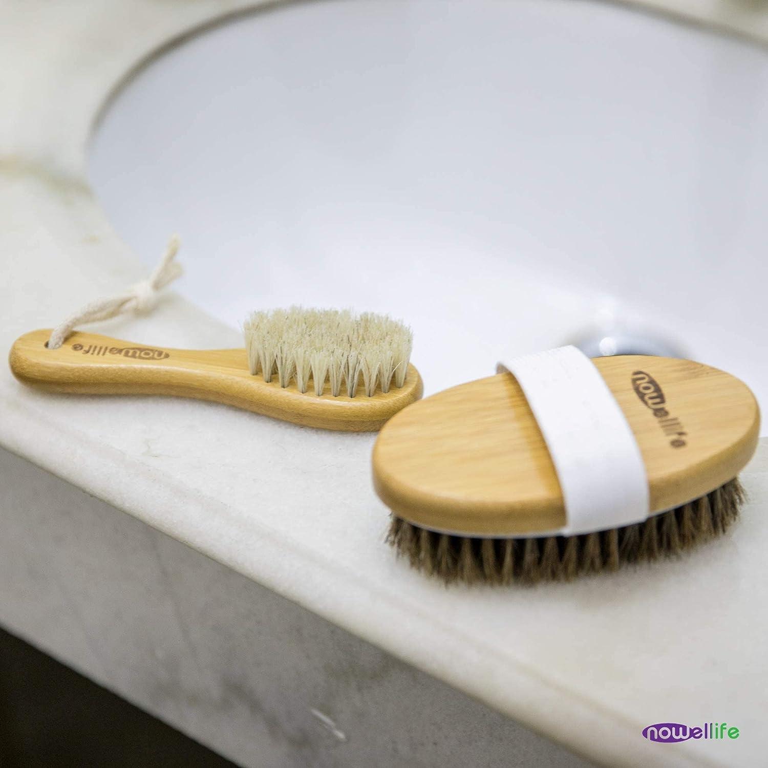 Bamboo Dry Brush Set for Body and Face - Horse Bristles for Exfoliation ...