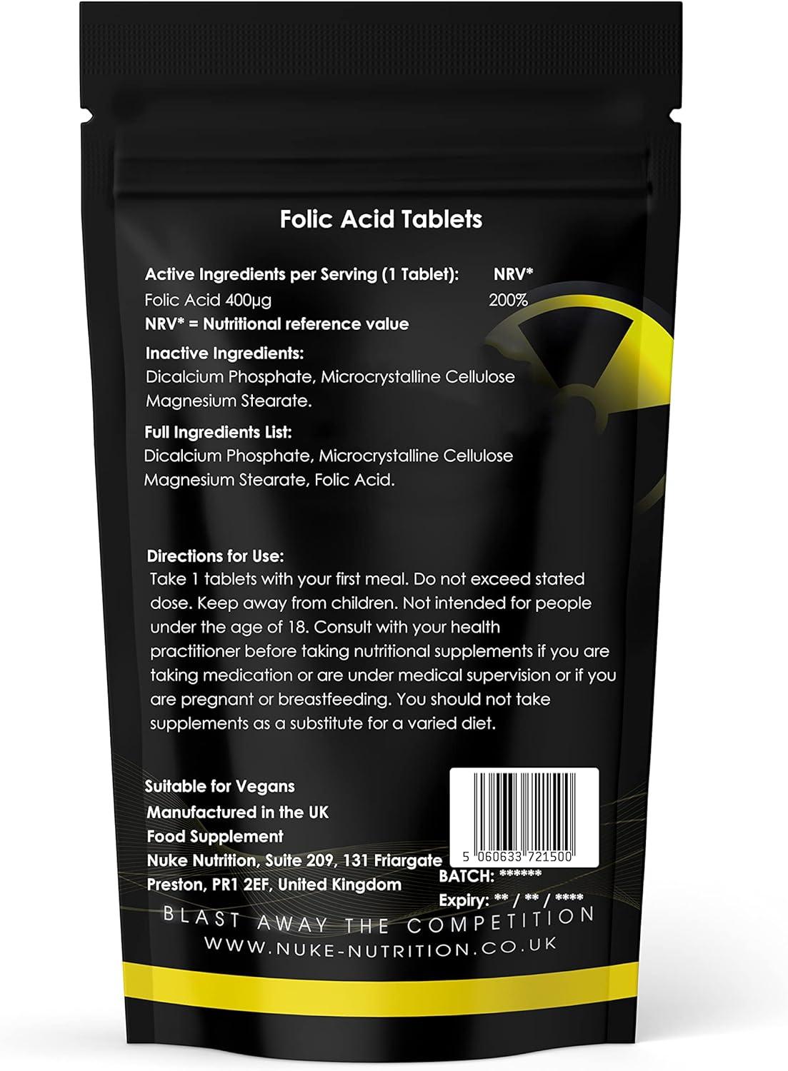 Nuke Nutrition Folic Acid Tablets 400mcg - 60 Tablets | Pre Pregnancy ...