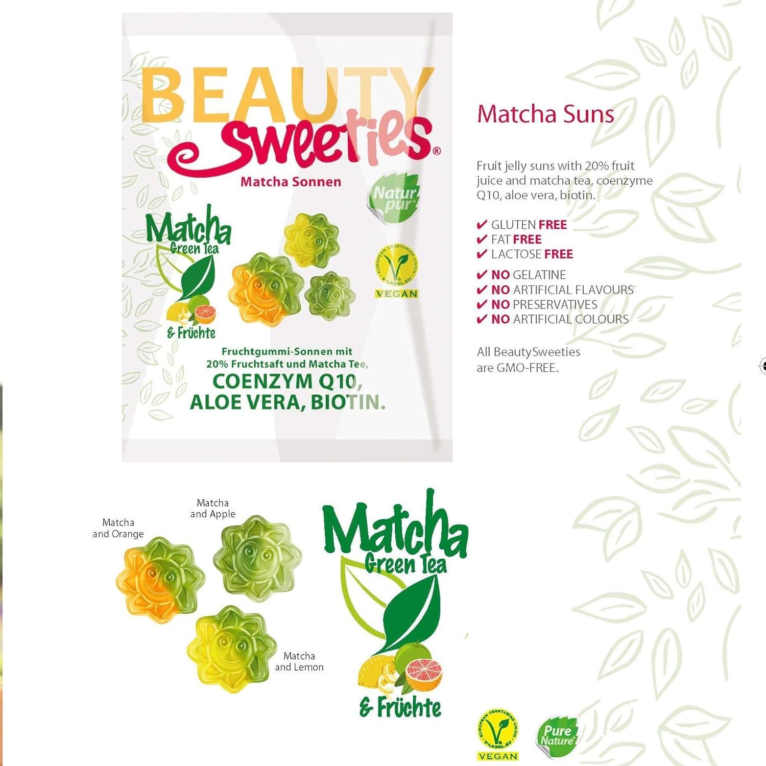 Beautysweeties Vegan Matcha Fruit Gum - 20% Fruit Juice 125g Pack ...