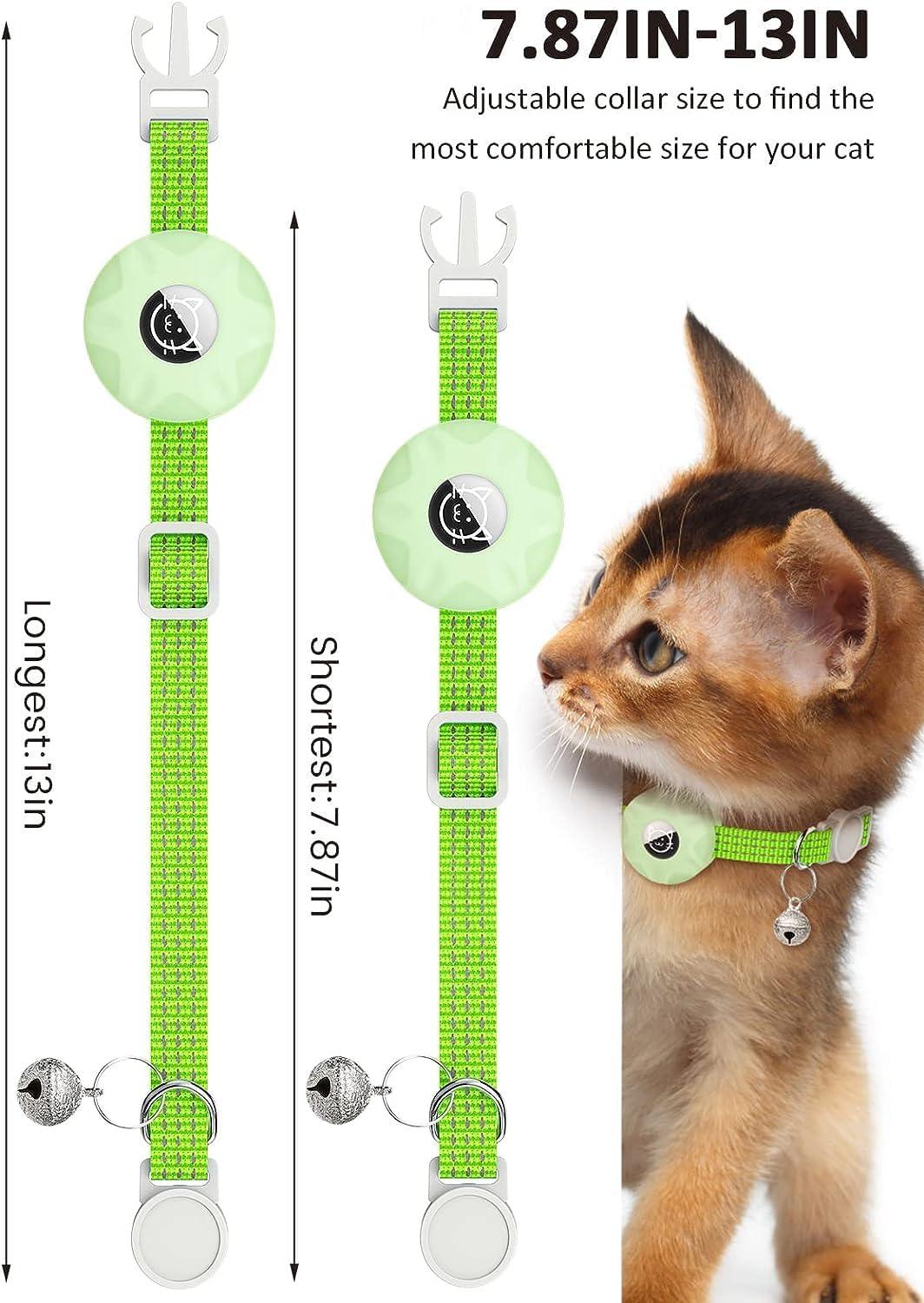 Reflective Airtag Cat Neck Band with Bell - Luminous Green Kitten ...