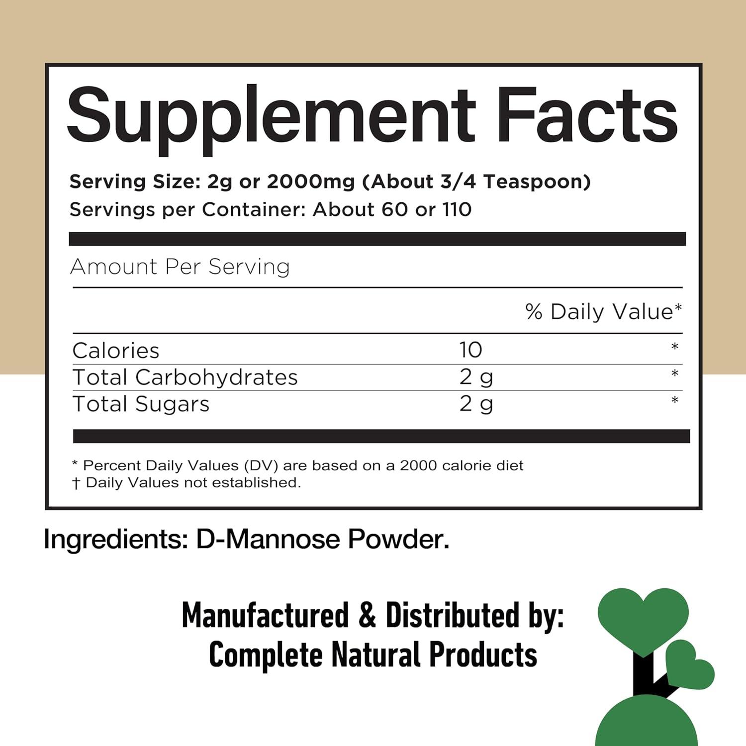 D-Mannose Powder Supplement - 4oz (113g) - 60 Servings for UTI ...