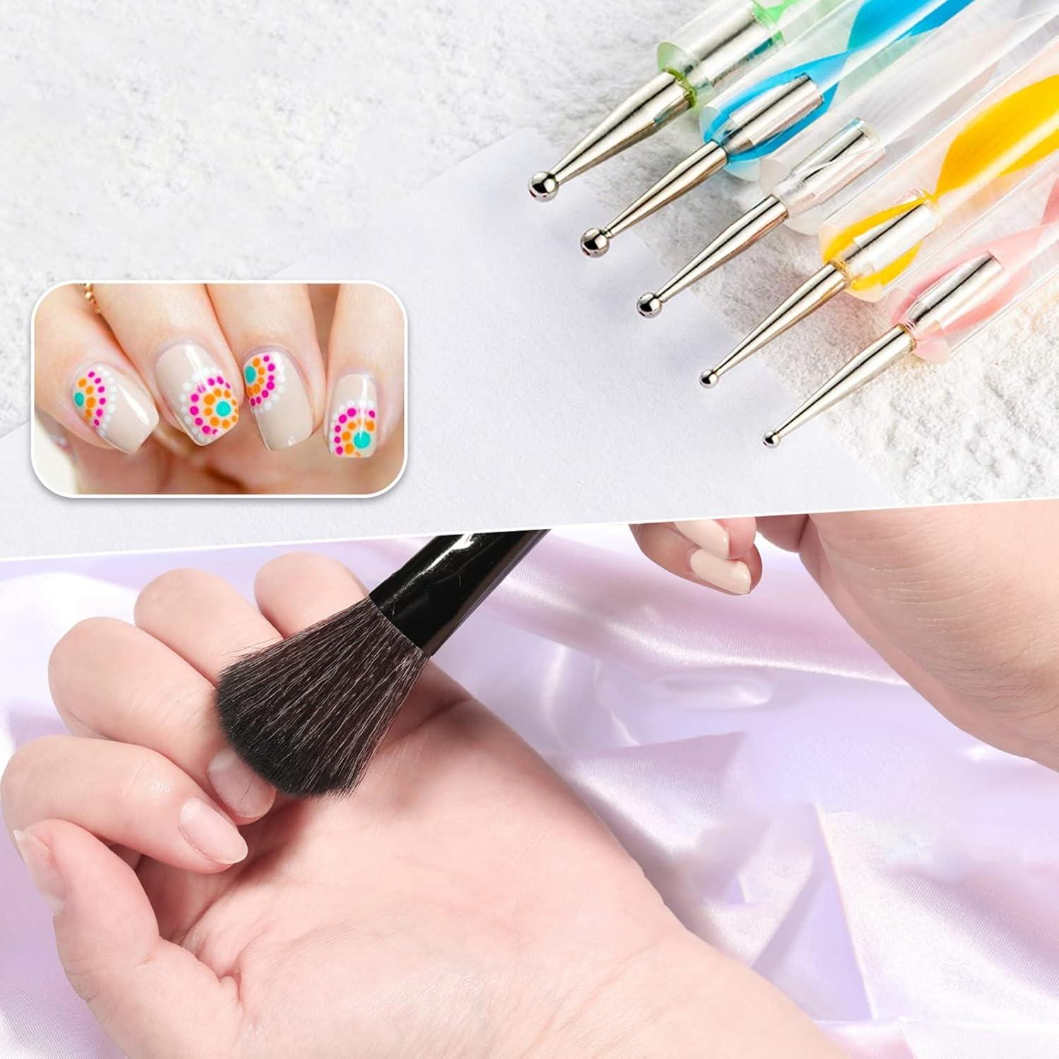 Nail Art Tool Set for Women - 3D Effect Puncture Tools Clean Brush ...