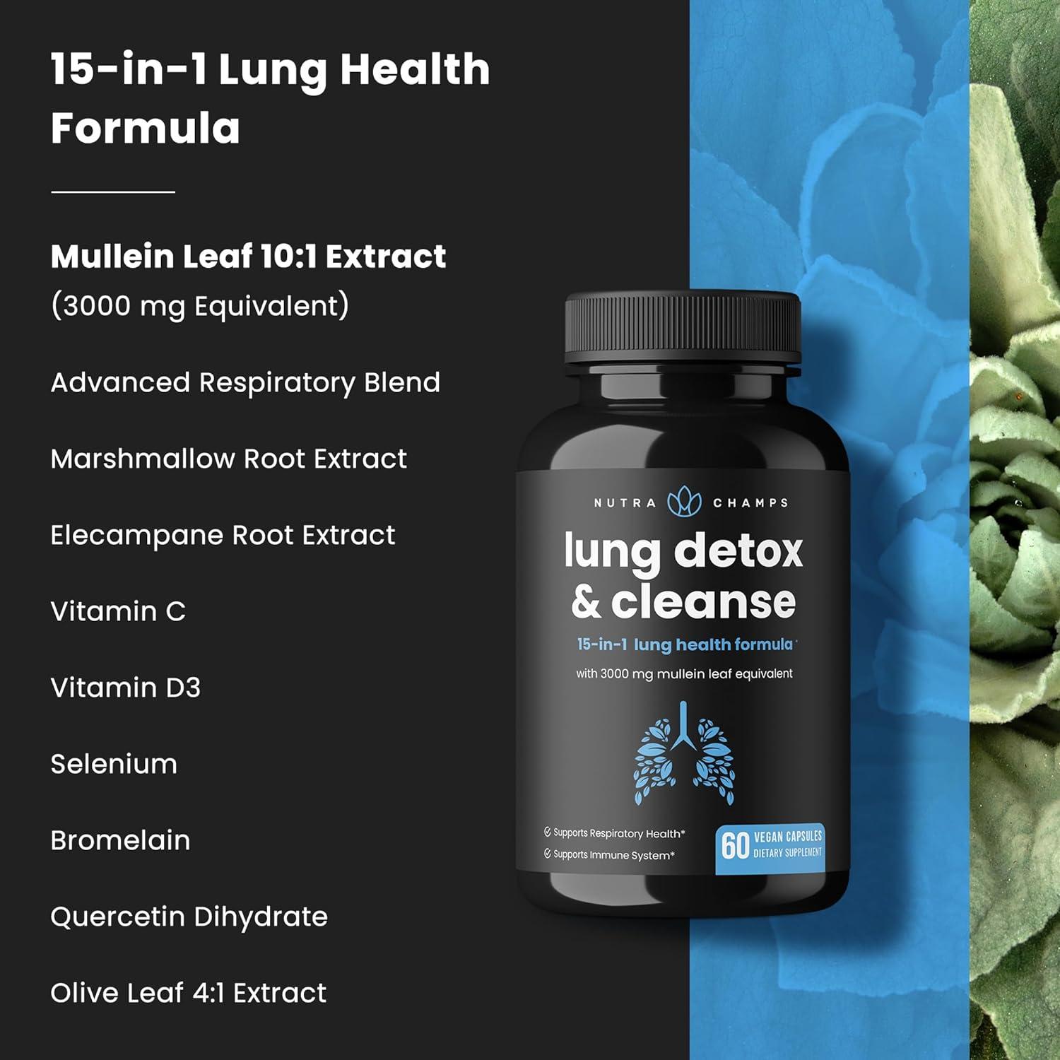 Lung Detox & Cleanse | Mullein Leaf Capsules | 15-in-1 Lung Health ...