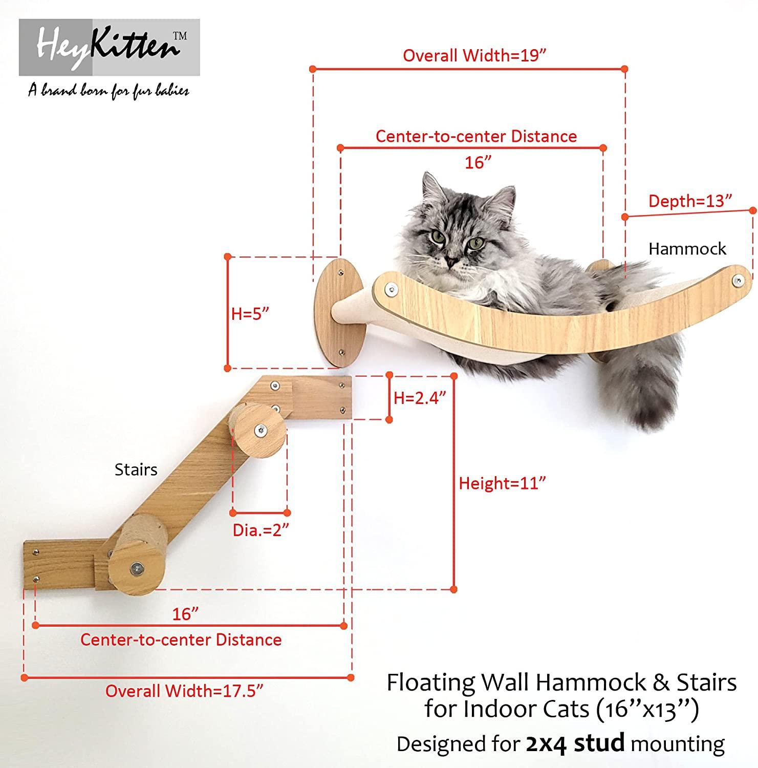 HeyKitten 17 Cat Wall Hammock for 2x4 Stud Mount - Stylish Floating ...