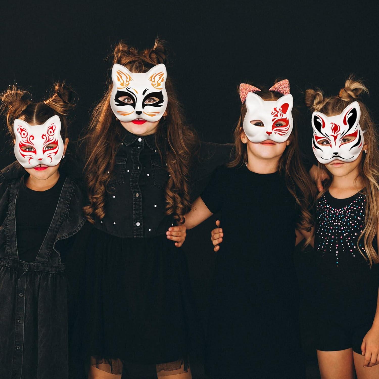 Pretyzoom 10-Piece Cat Mask Set - DIY White Cat Therian Masks for ...