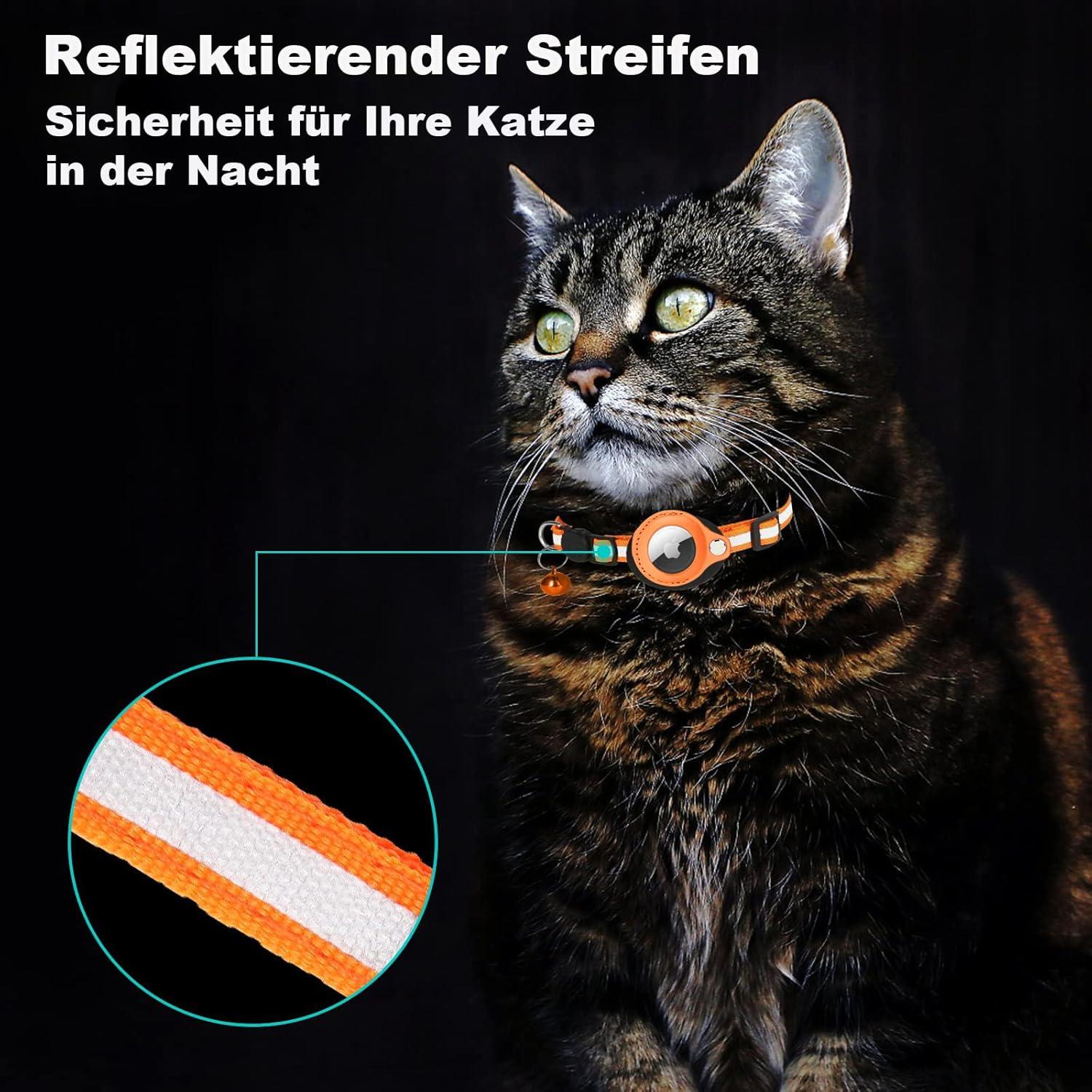 Mouyou Airtag Cat Neck Band - Soft Nylon Reflective Collar with Bell ...