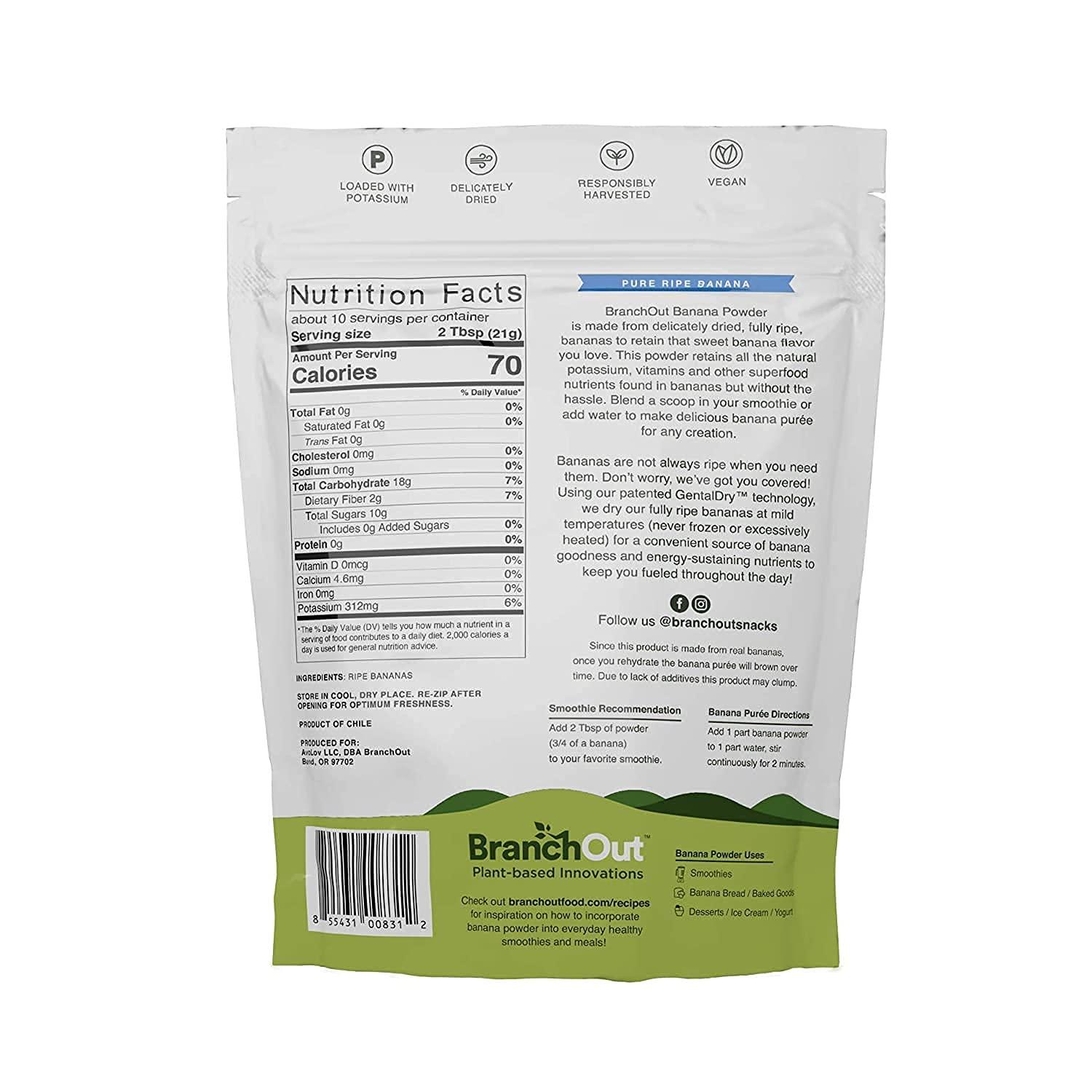 BranchOut Vegan Banana Powder Mix - 100% Pure Smoothie Blend | Rich in ...