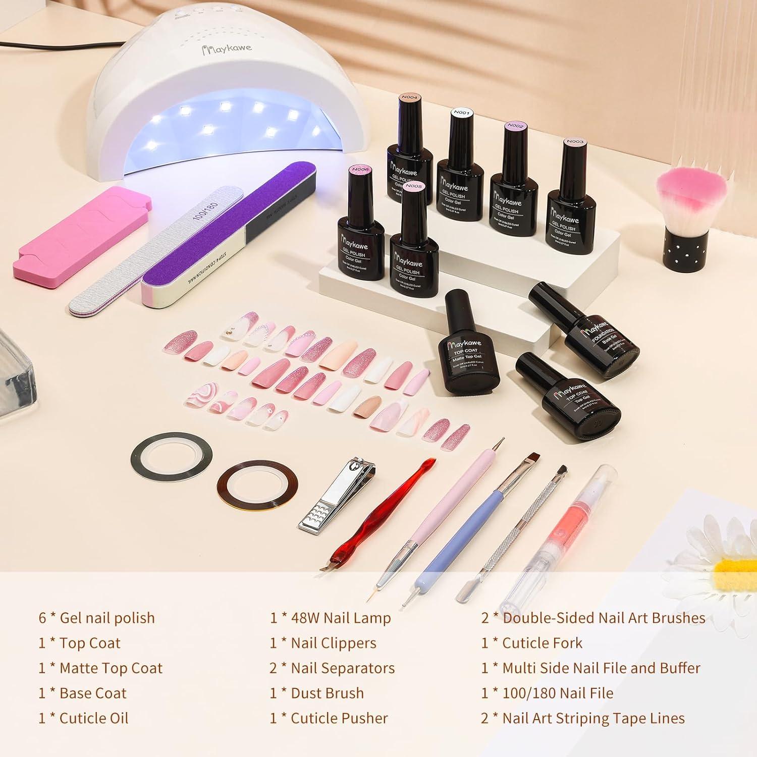 Maykawe Gel Nail Polish Starter Kit with 48W Lamp - 6 Colors Set for ...