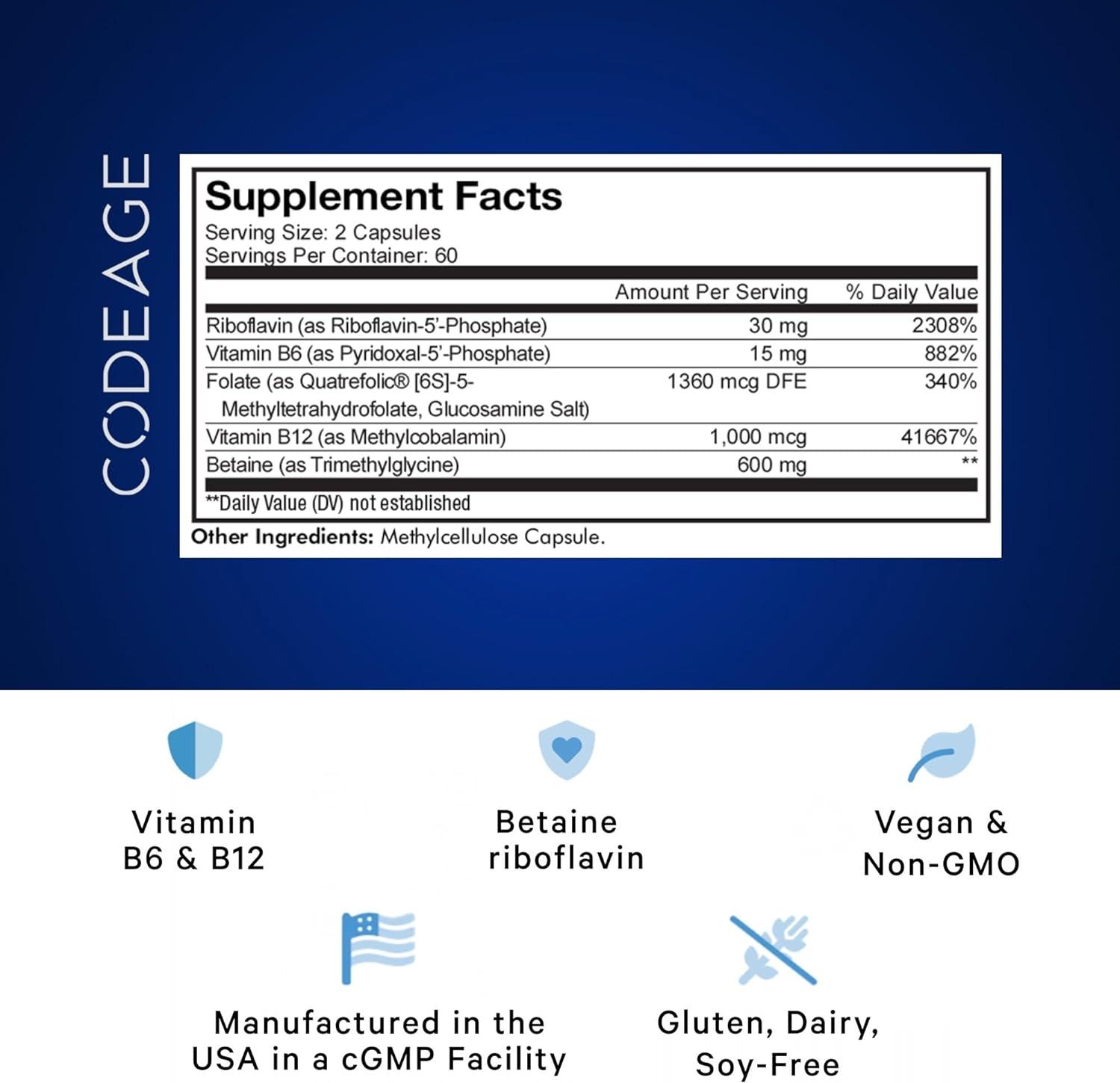 Codeage Methylfolate B Complex Supplements - Methylated Vitamin B12 ...