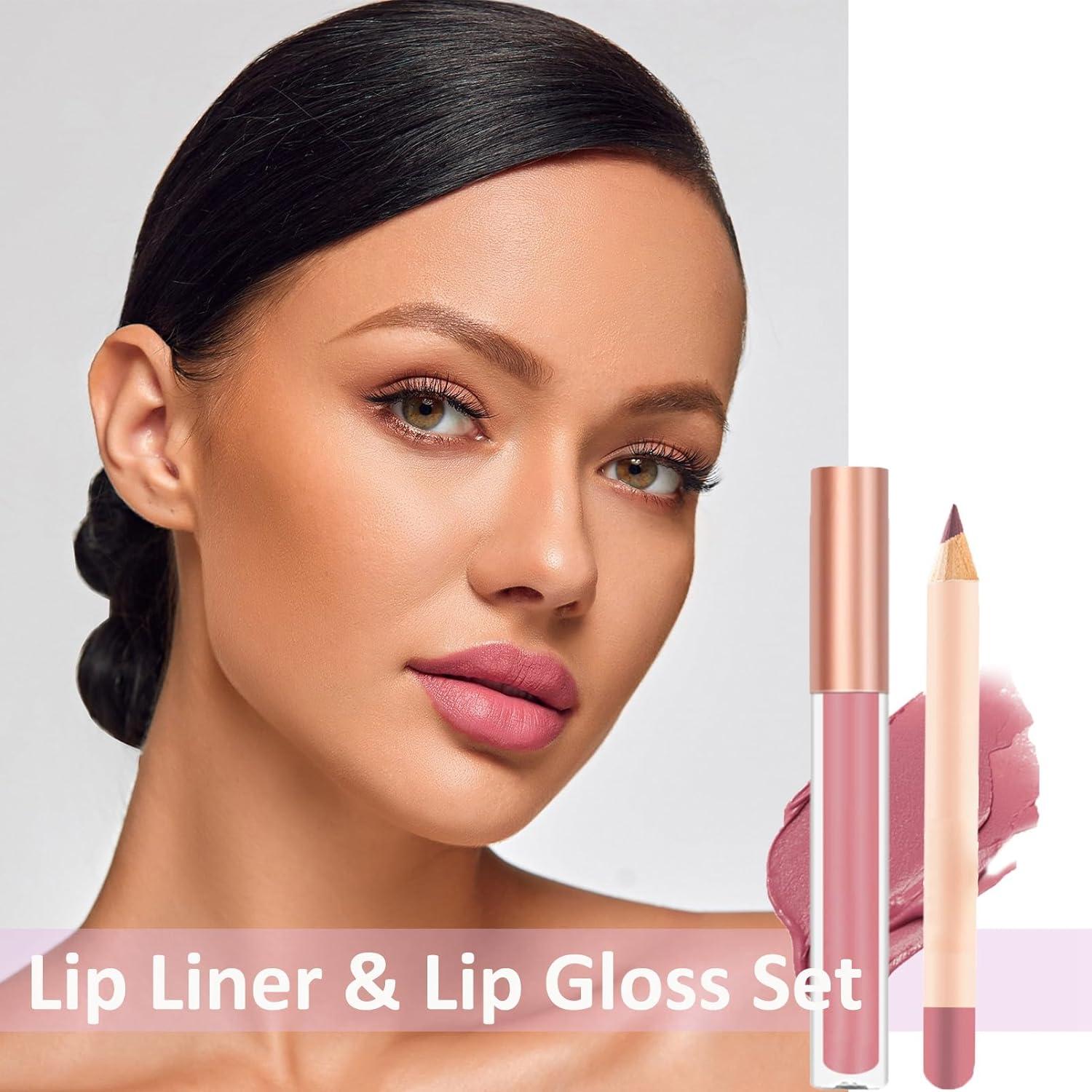 Nude Liquid Lipgloss & Lip Liner Set | Long-Lasting Waterproof Lip ...