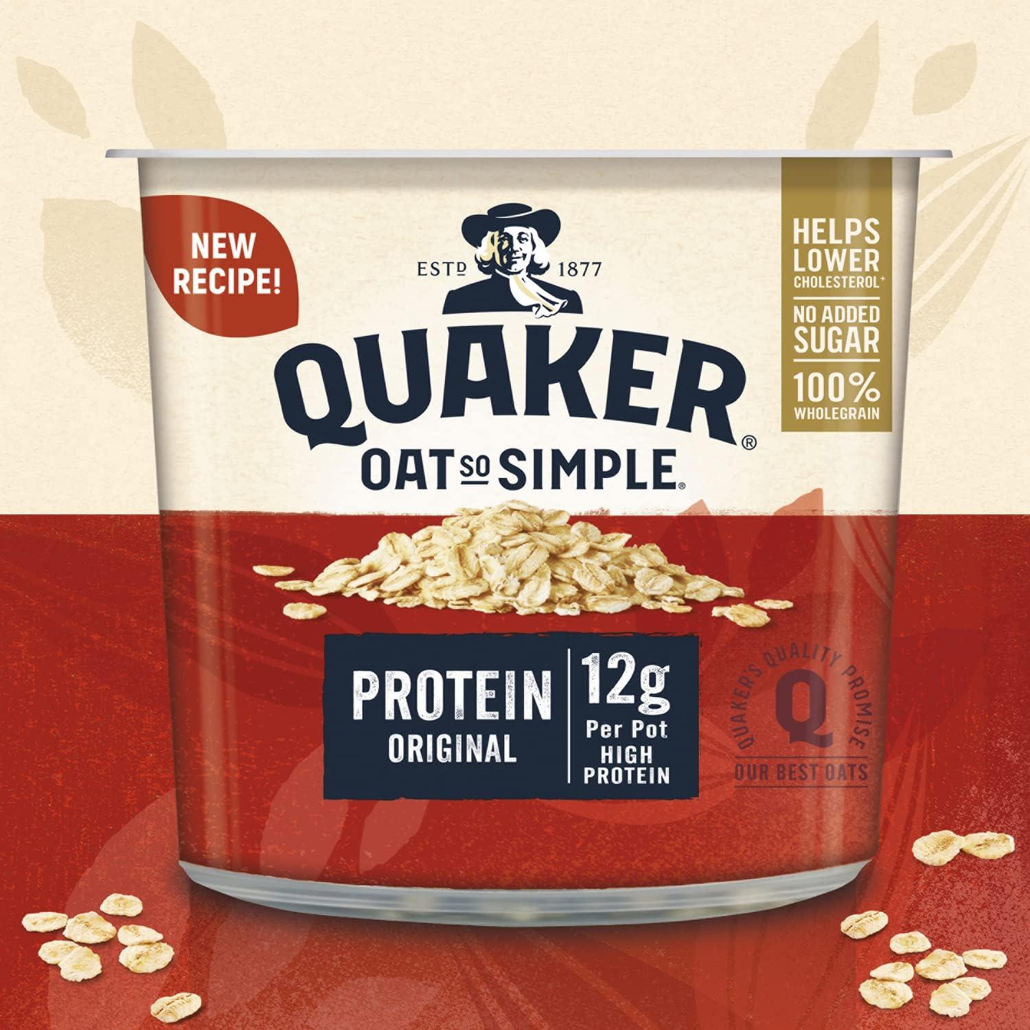 Quaker Oat Protein Original Porridge Pots 6 x 49g - High-Protein ...