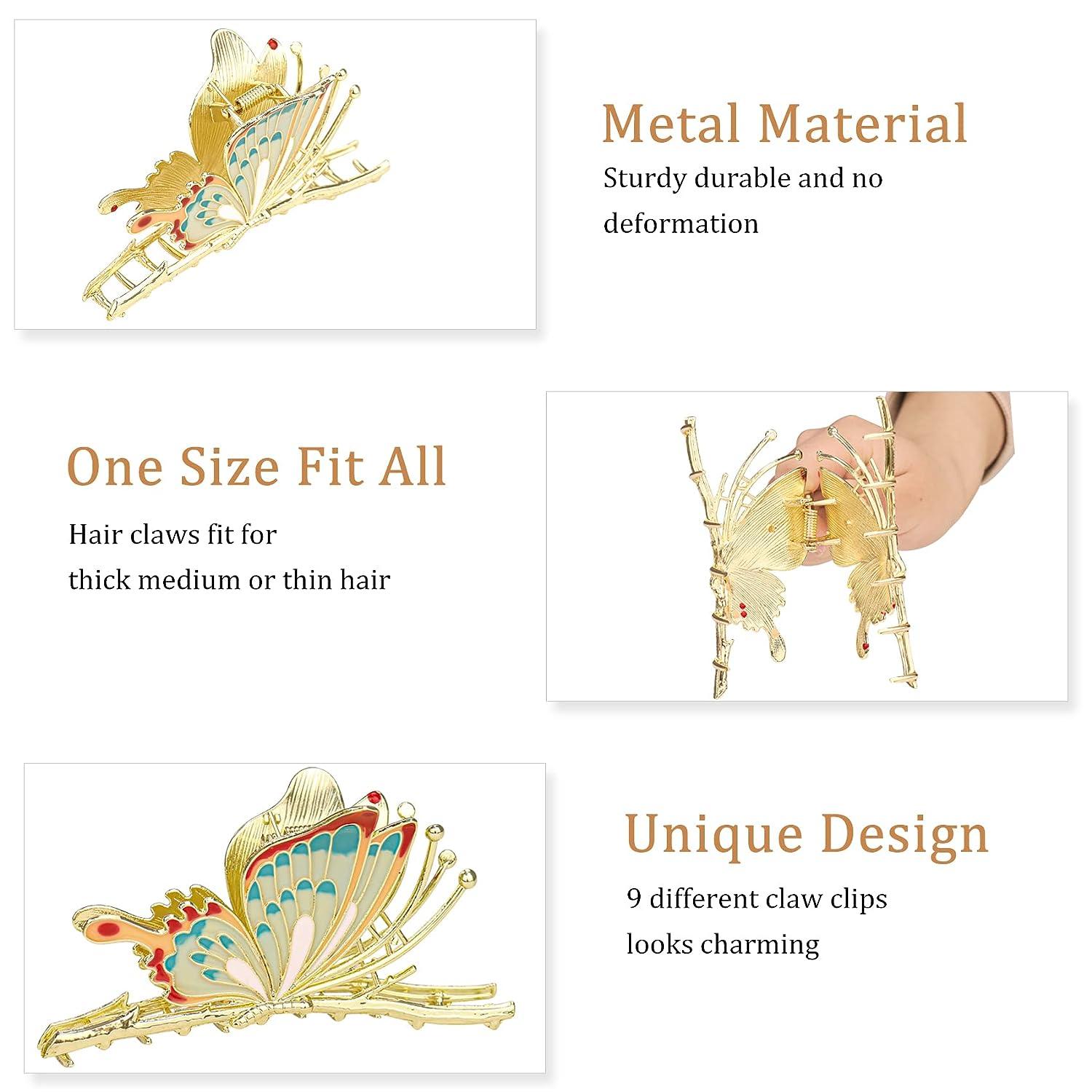 9-Piece Flower & Butterfly Hair Claw Clips Set | Strong Hold Metal Jaw ...