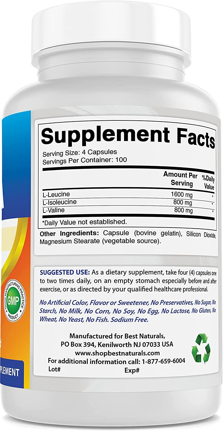 Best Naturals BCAA Branch Chain Amino Acid 3200mg | 400 Capsules ...