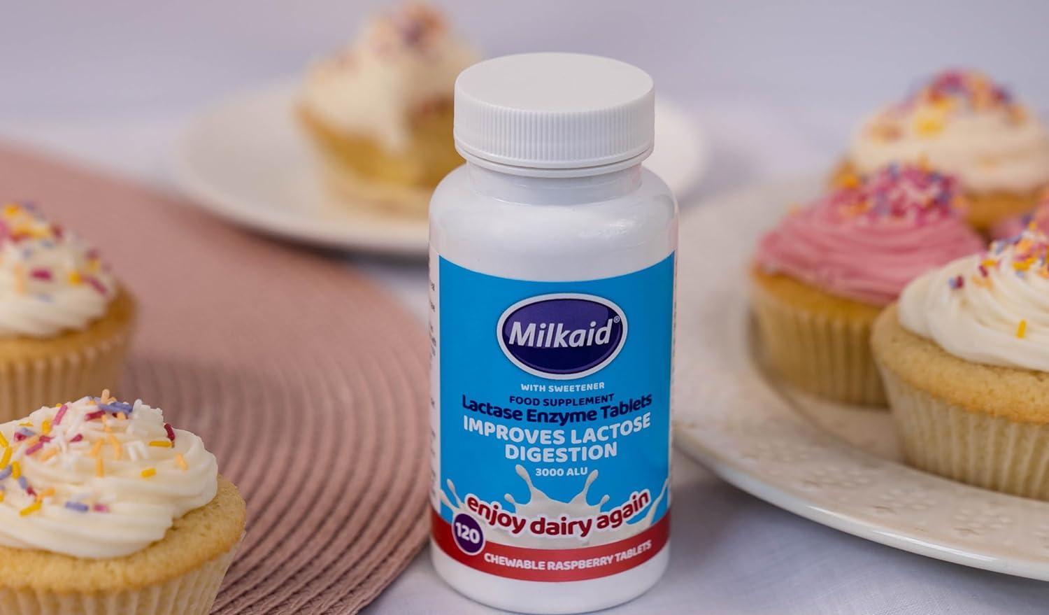 Milkaid Lactase Enzyme Chewable Tablets for Lactose Intolerance Relief ...