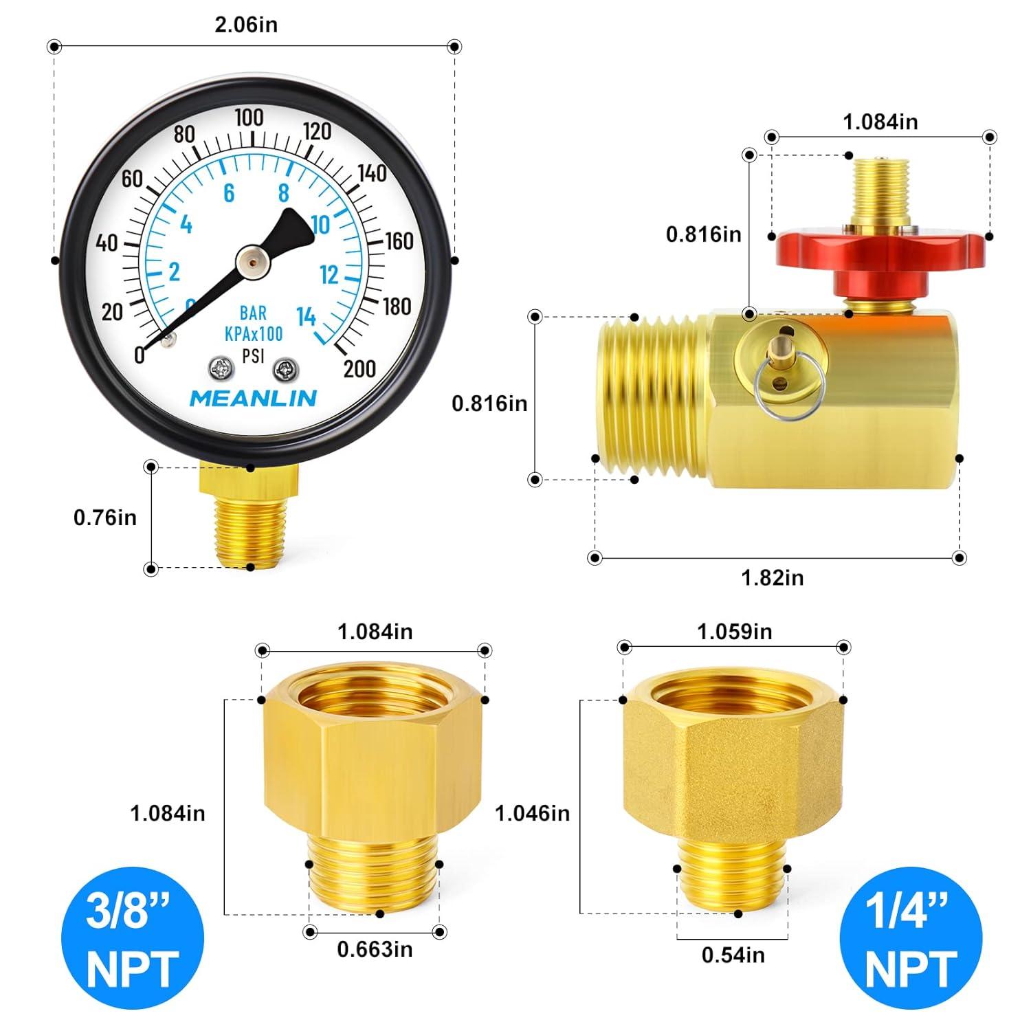 MEANLIN MEASURE Air Tank Repair Kit - Safety Valve 0-200 PSI Gauge 4ft ...