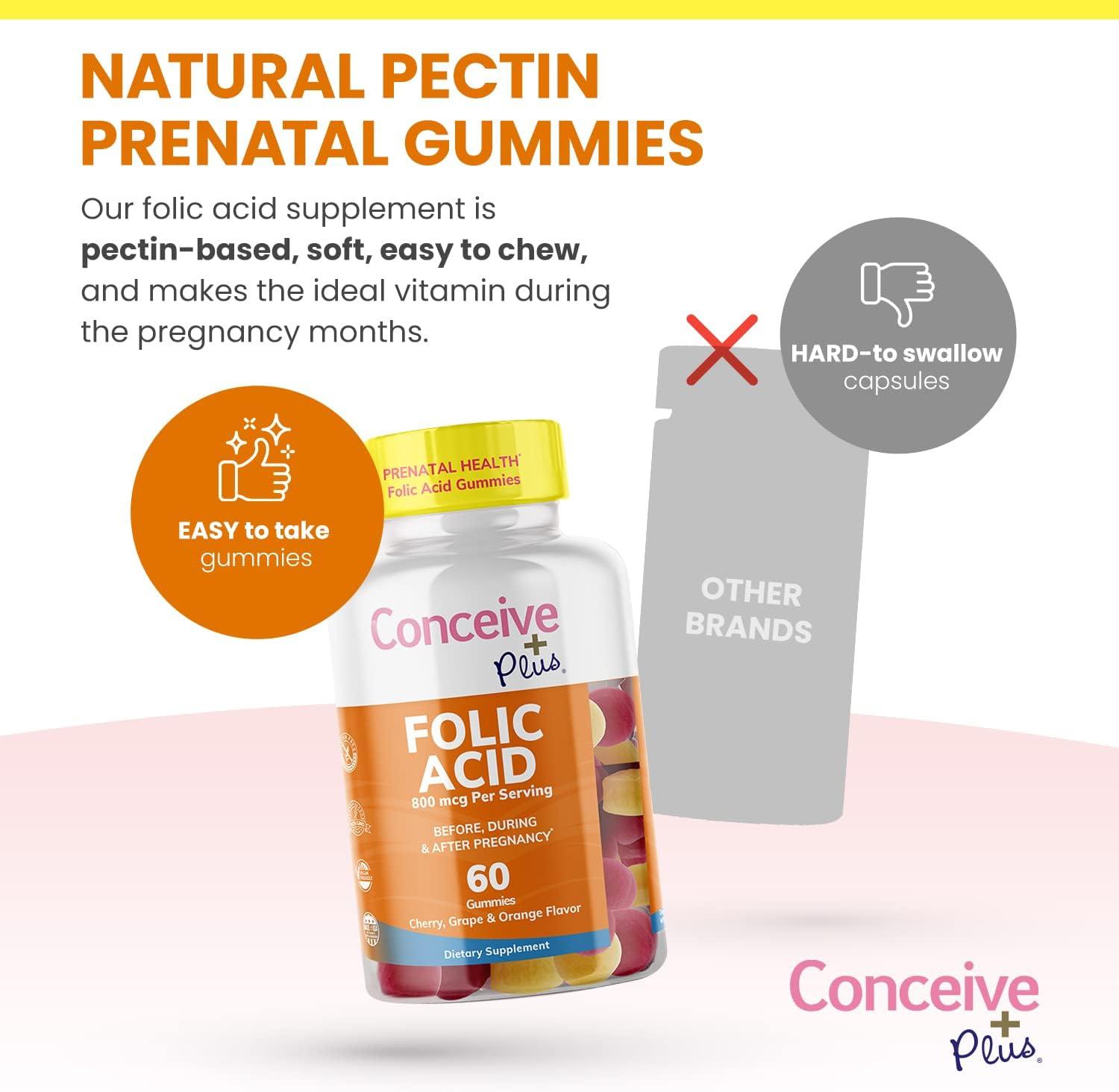 Conceive Plus Folic Acid Gummies - 800mcg Folate Supplement for Women ...