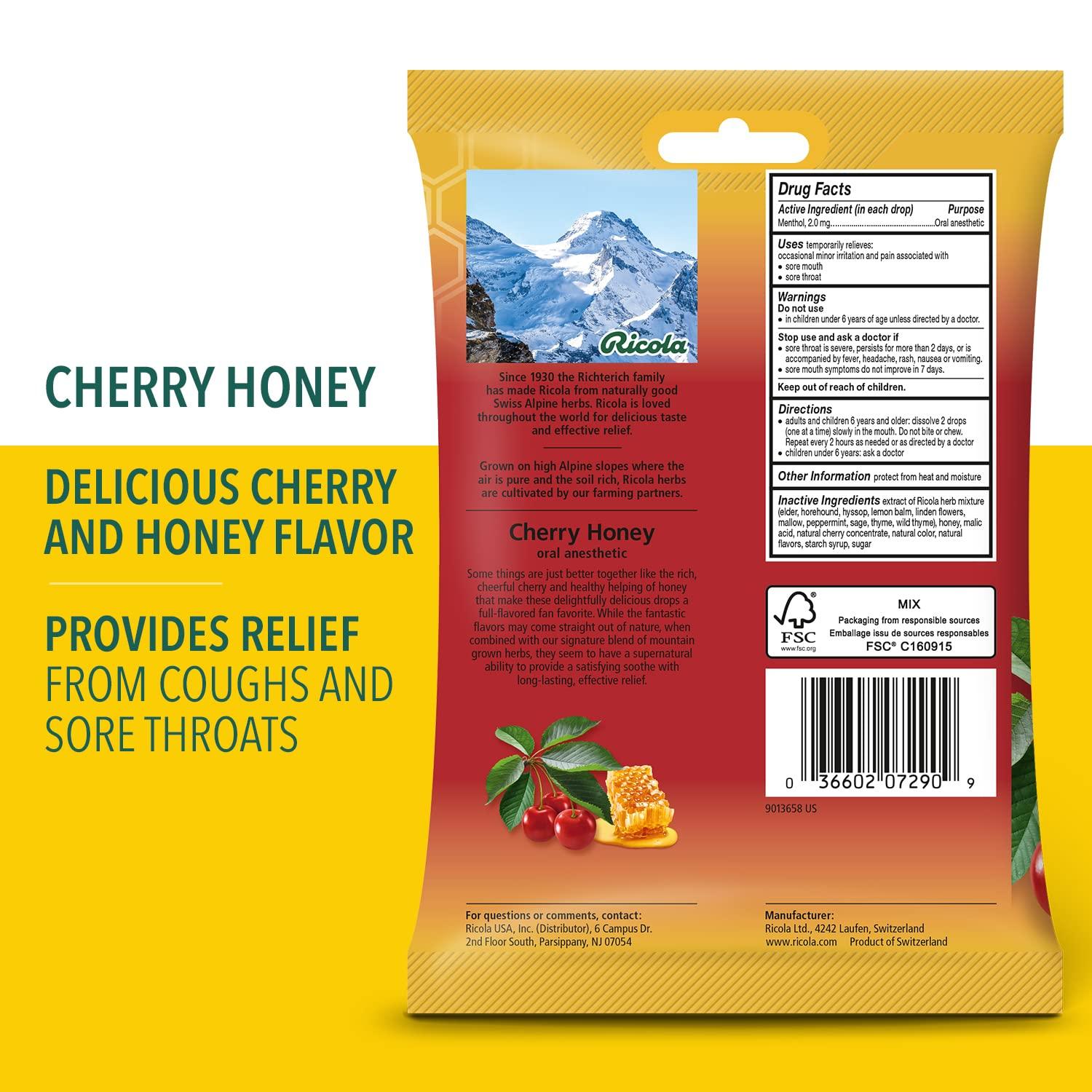 Ricola Cherry Honey Throat Drops - 24 Count | Soothing Relief for ...