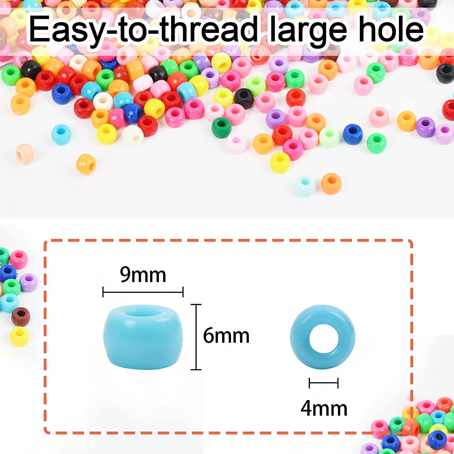 Pony Beads Set - 3600 Pcs 6x9mm Multi-Colored Plastic Craft Beads Bulk ...
