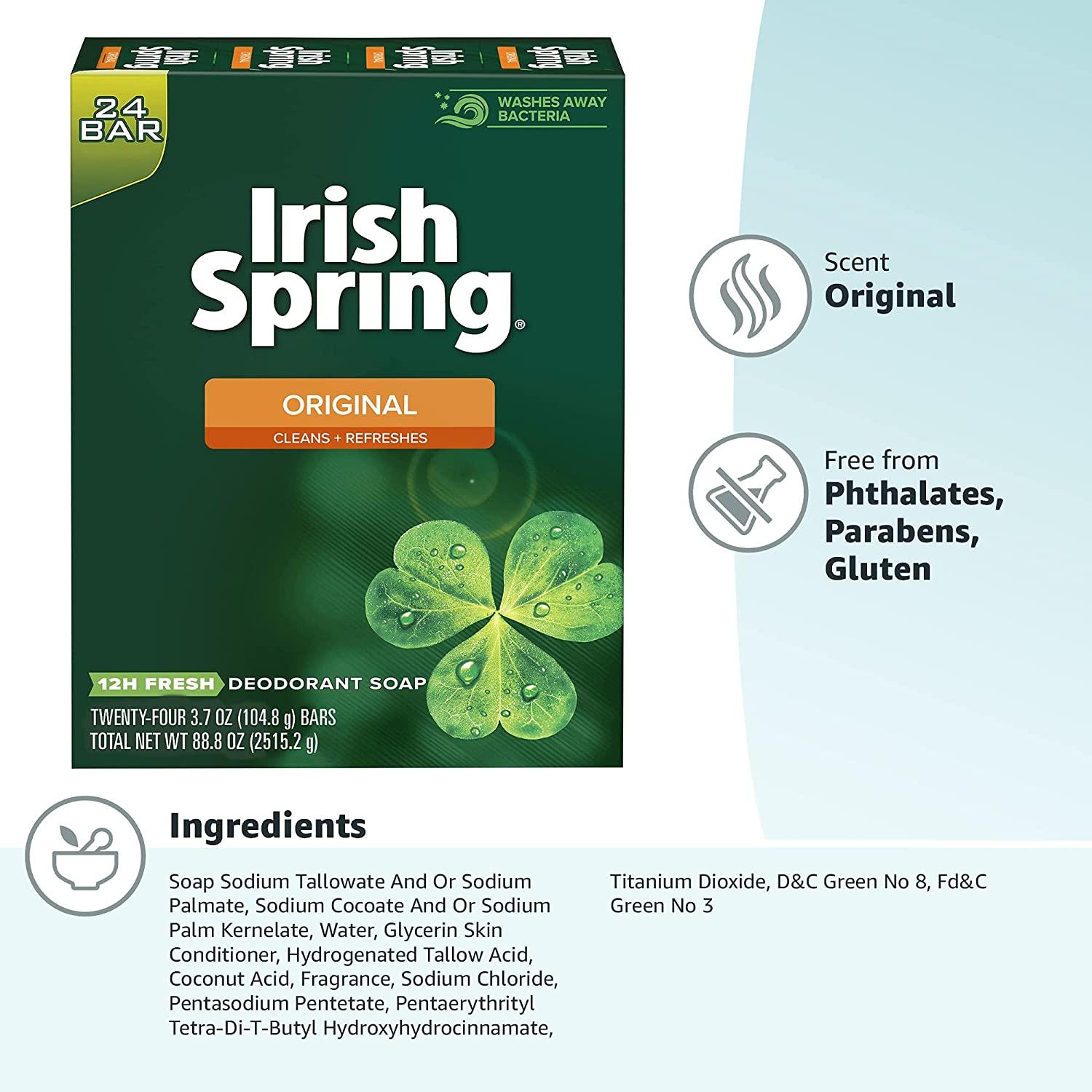 Irish Spring Men's Bar Soap 3.7oz 3 Count - Original Clean Scent, 12 ...