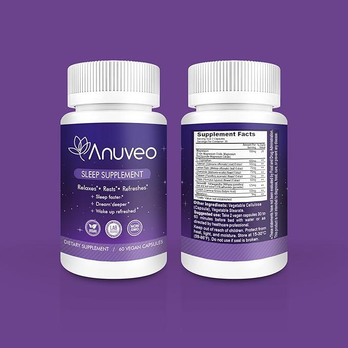Anuveo Natural Sleep Aid for Better Sleep Stress Relief with Magnesium ...