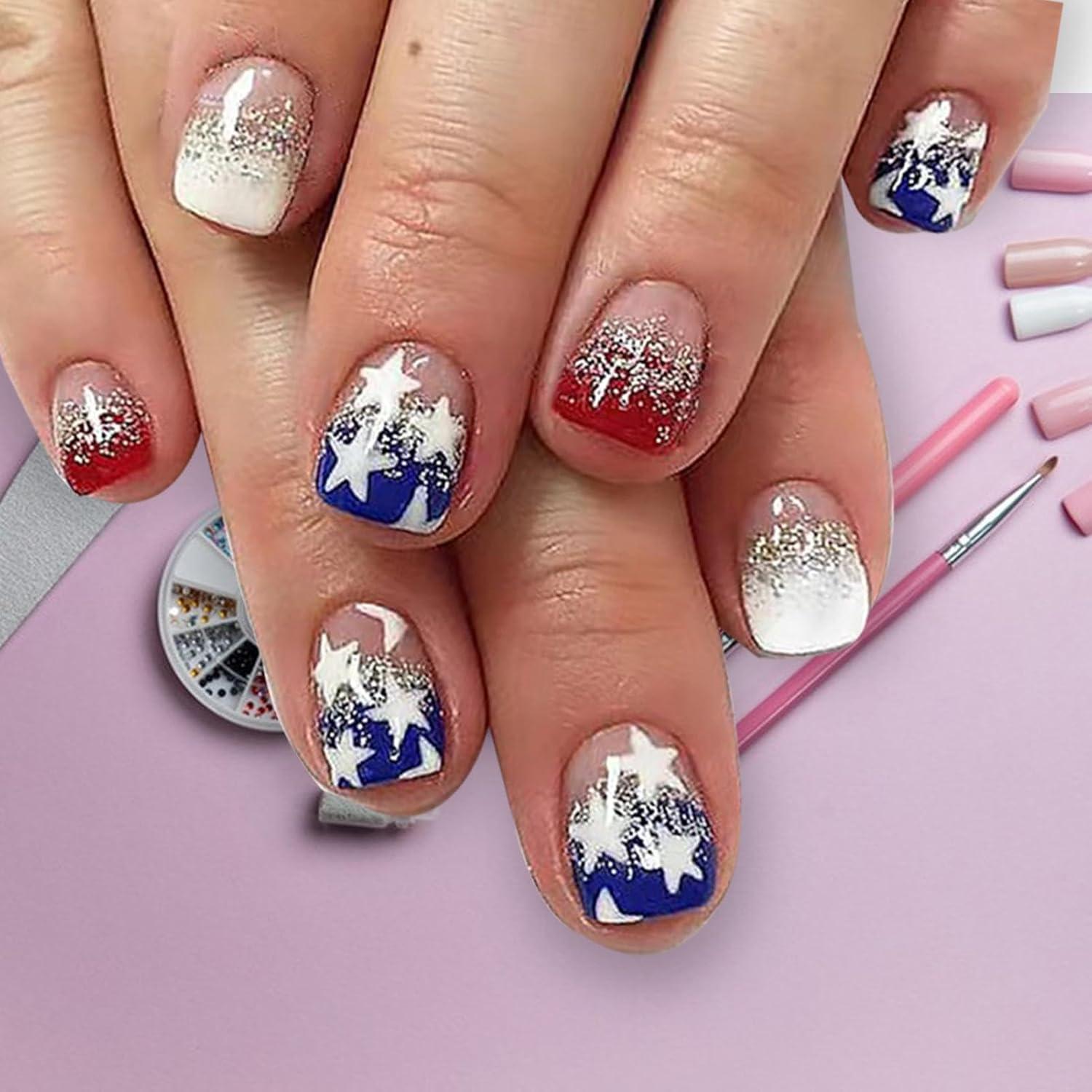 Independence Day False Nails - Flag Design Full Nails 4th Of July Cute ...