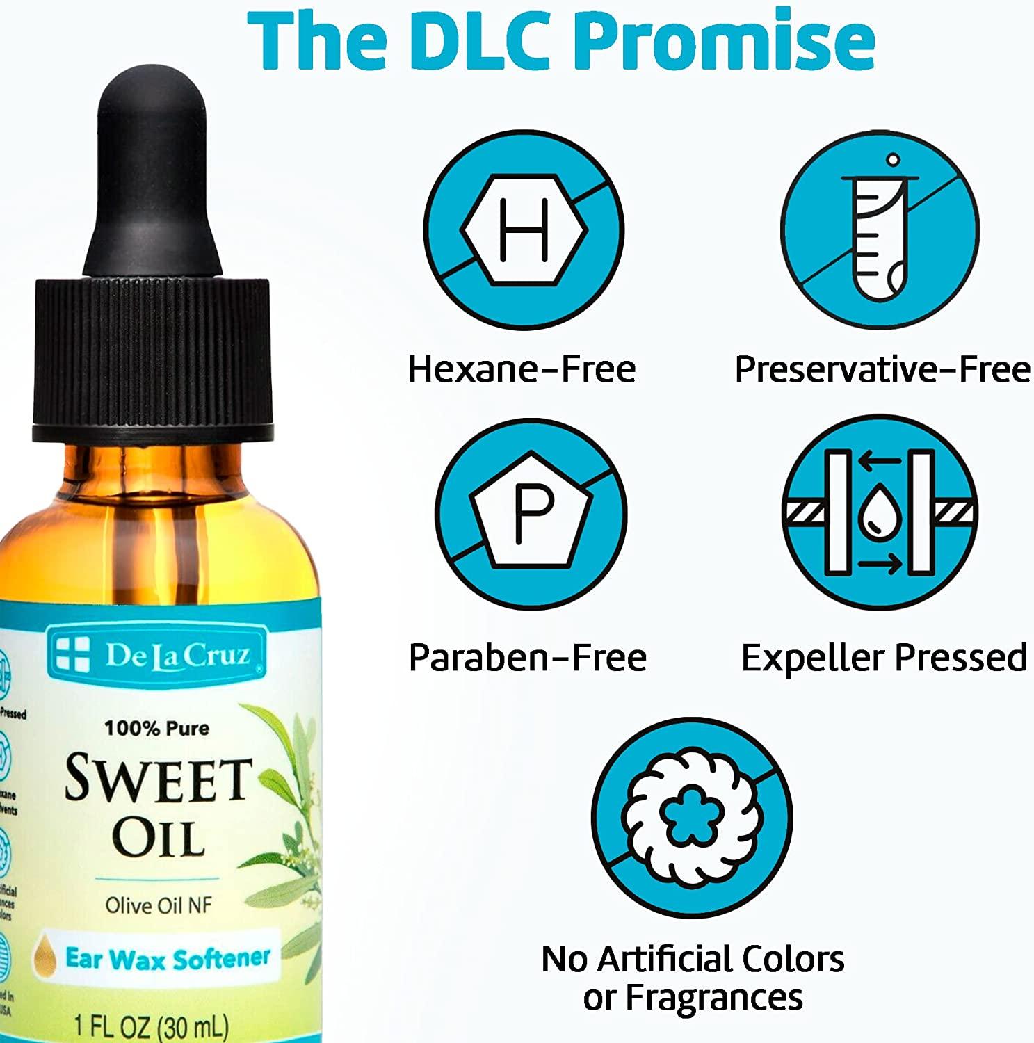 De La Cruz 100% Pure Sweet Oil for Ears - Natural Ear Wax Softener - 1 ...