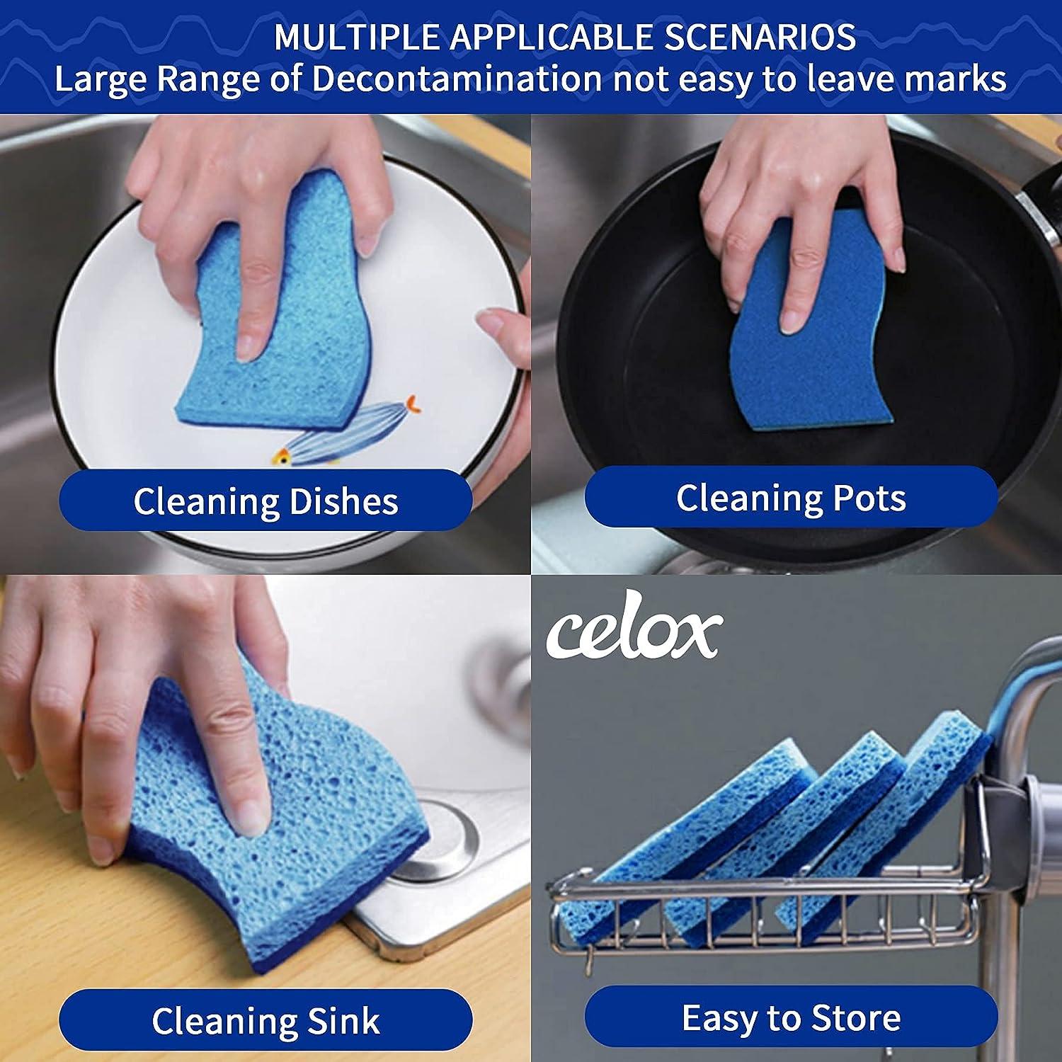 CELOX 12 Pack Non-Scratch Dual Sided Dish Sponges for Dishes - Long ...
