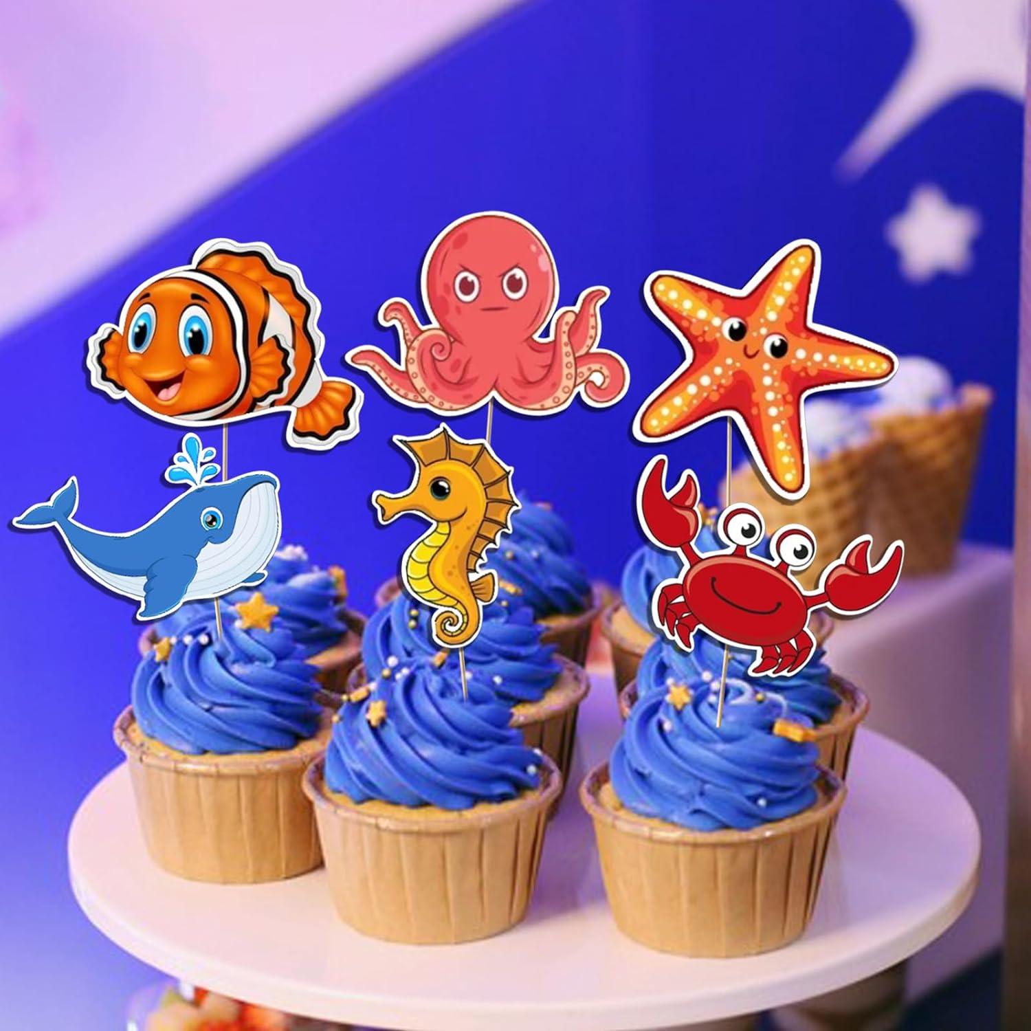 Pack of 24 Ocean Sea Animal Cupcake Toppers Package Fish Starfish ...