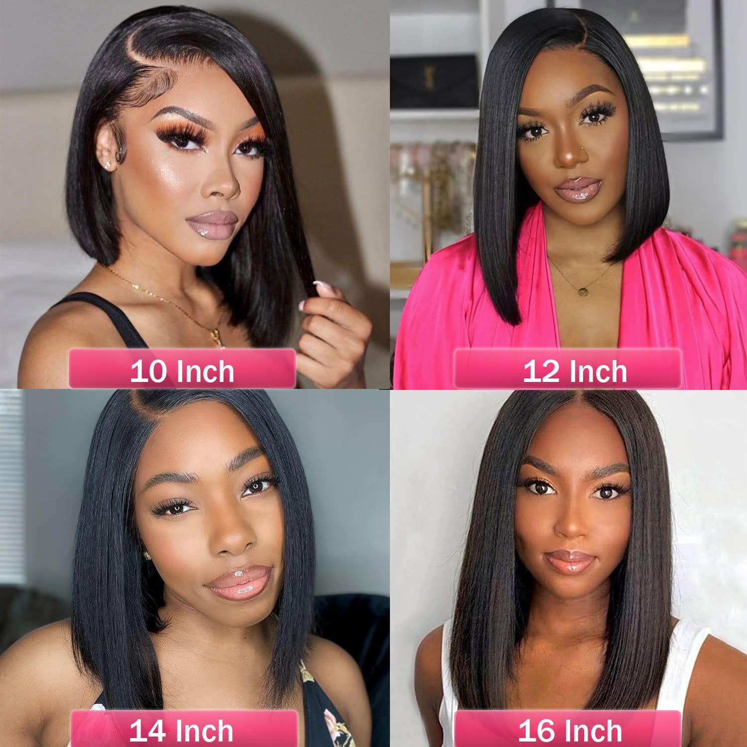 JoyWide 12 Inch Bob Wig Human Hair 180 Density HD Lace Frontal Wig for ...